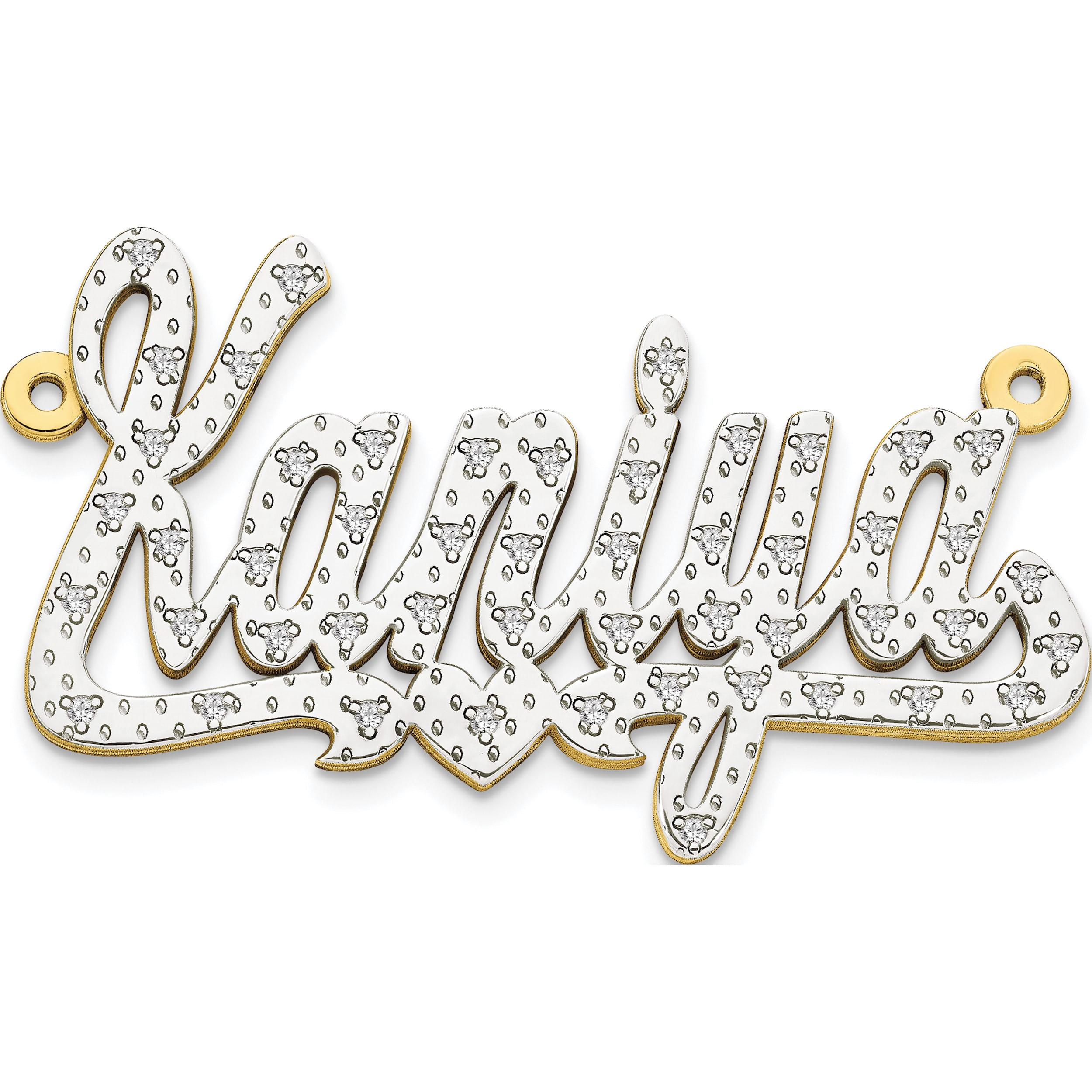 10k Yellow Gold and Rhodium 3D Diamond with Heart Name Plate wRhodium ...