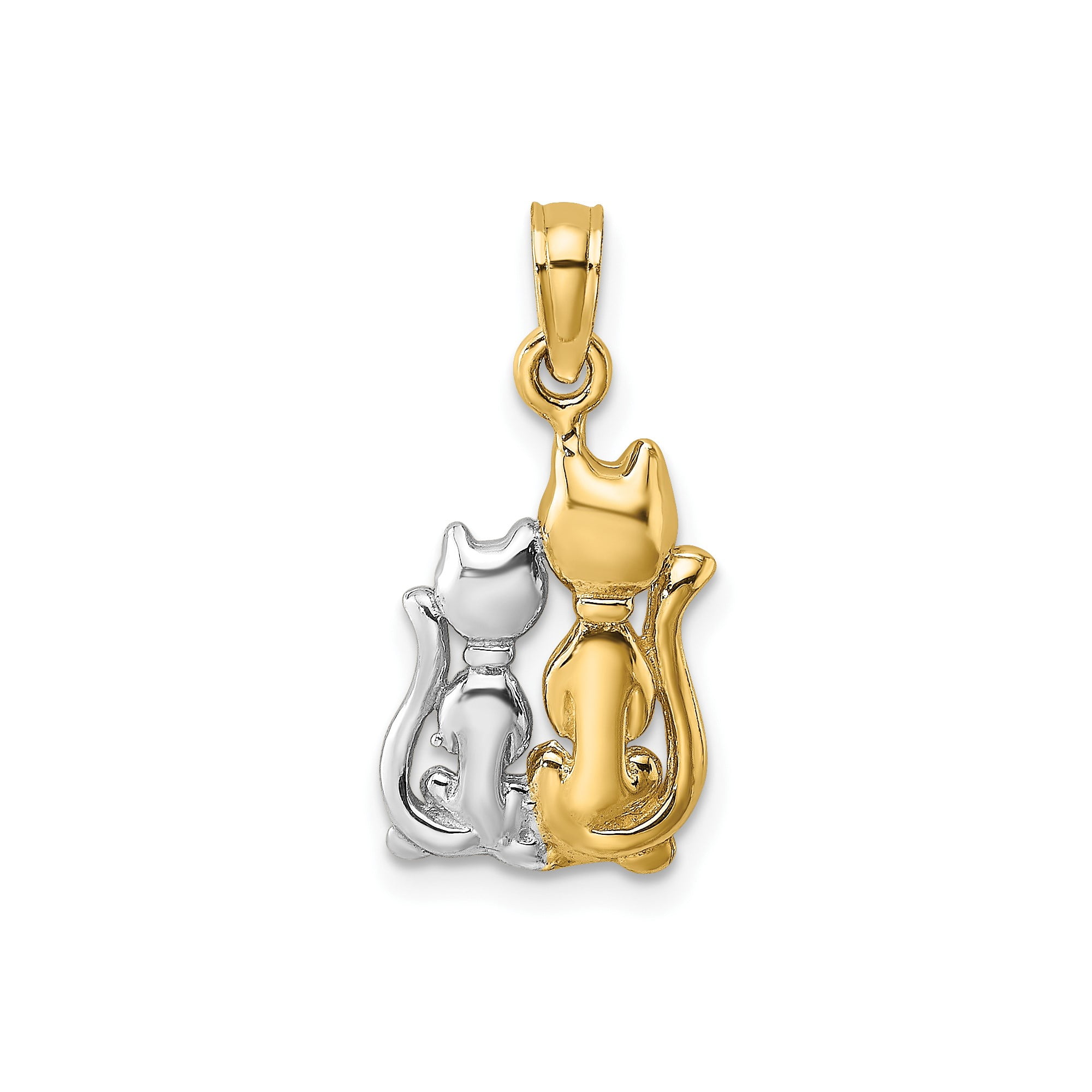 10k Yellow Gold and Rhodium Cat Pendant for Women and Men, Sitting ...