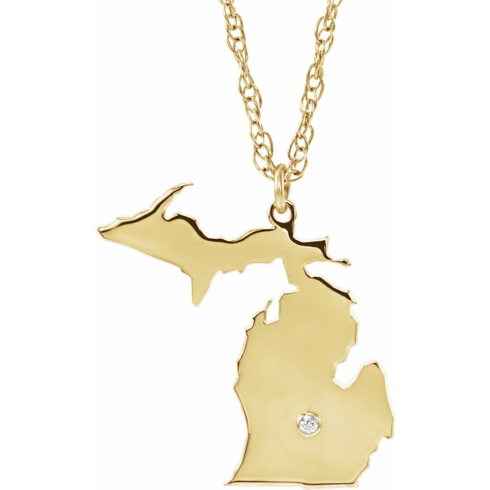 10k Yellow Gold Round Shape Michigan State with Diamond Accented City ...