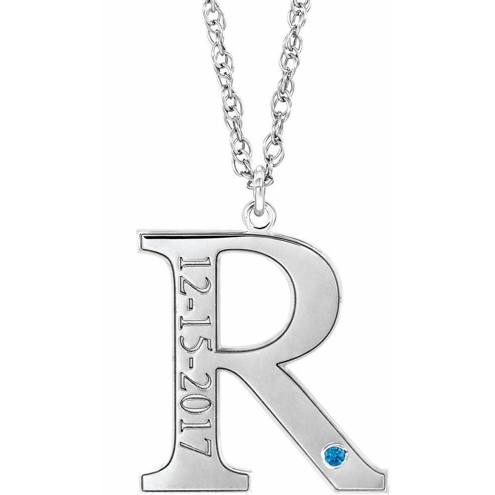 10k Yellow Gold Round Shape September Engraveable Birthstone Letter "W ...