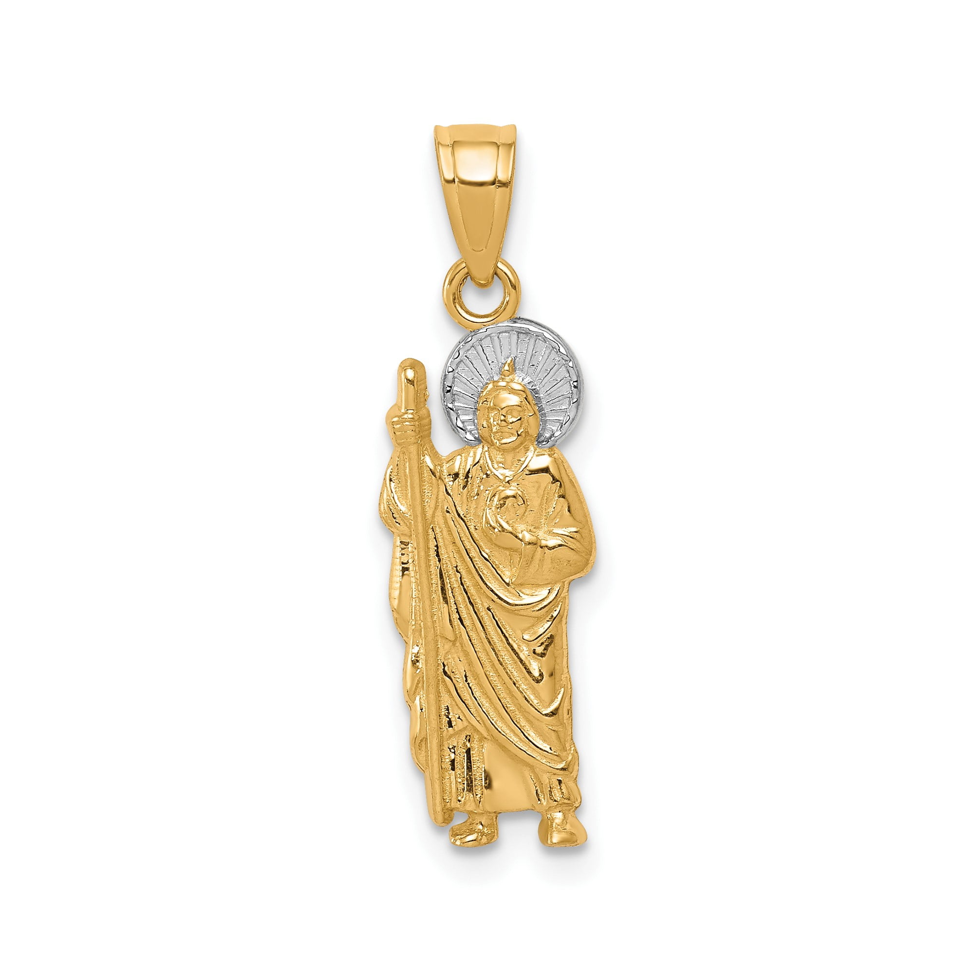 10k Yellow Gold Saint Jude Pendant with Rhodium Finish, Catholic ...