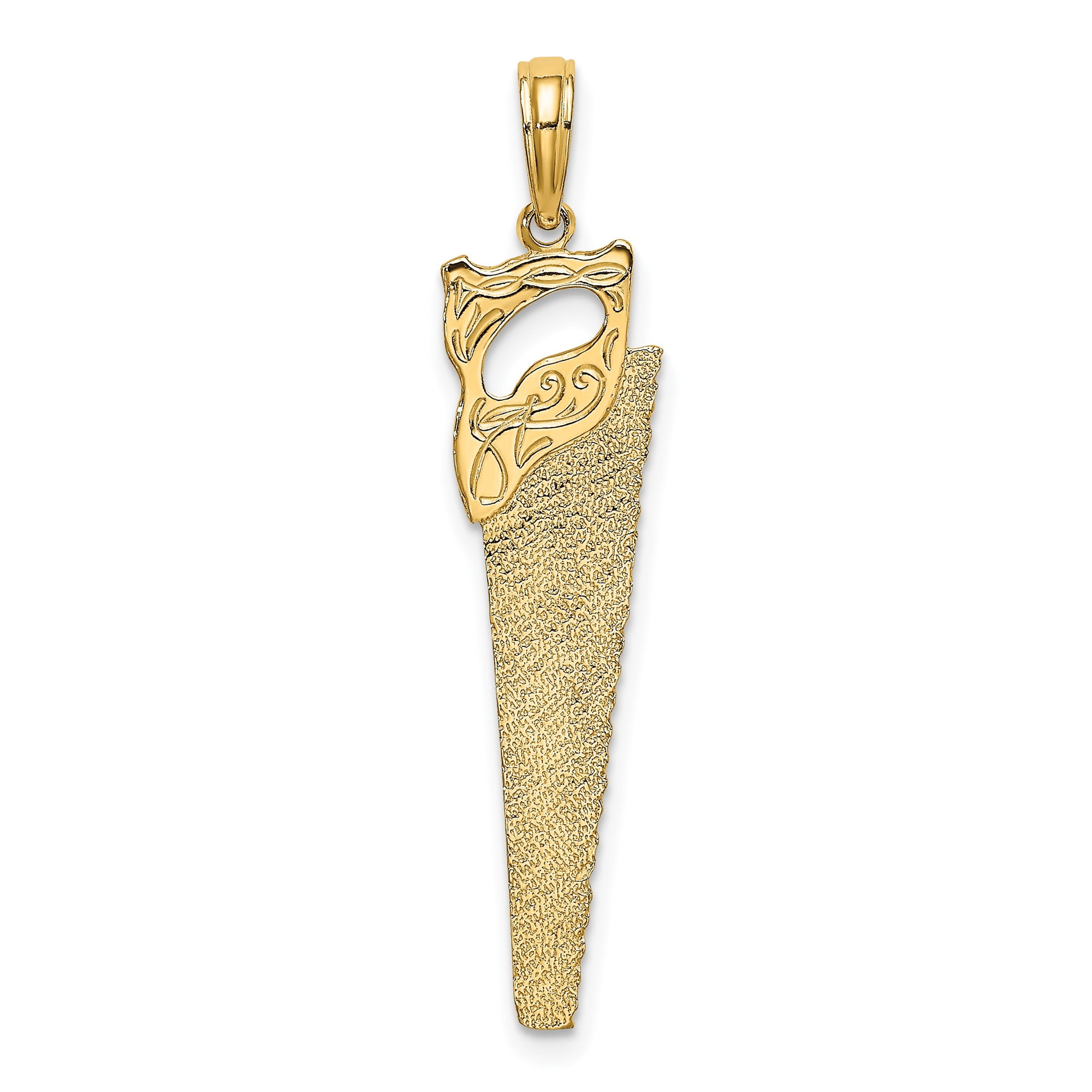 10k Yellow Gold Saw Pendant for Men or Unisex with Textured Blade and ...