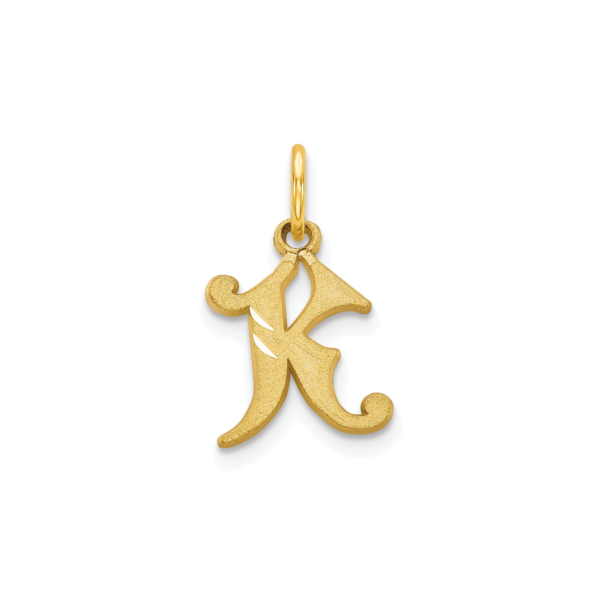 10k Yellow Gold Script Initial K Pendant Charm for Women, Ornate ...