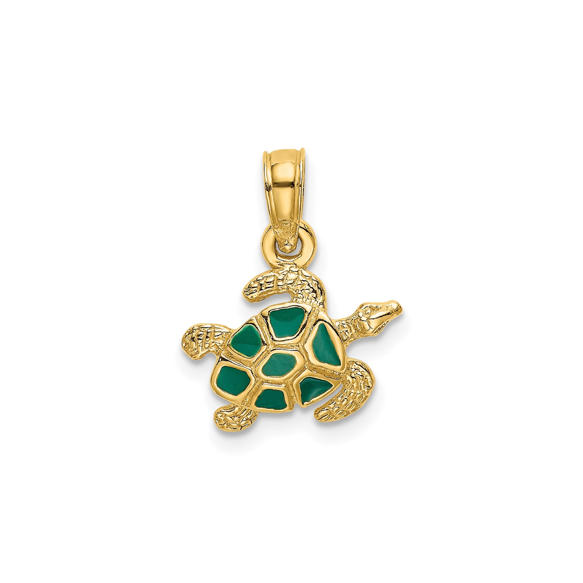 10k Yellow Gold Sea Turtle Pendant with Green Enamel, Unisex Ocean ...