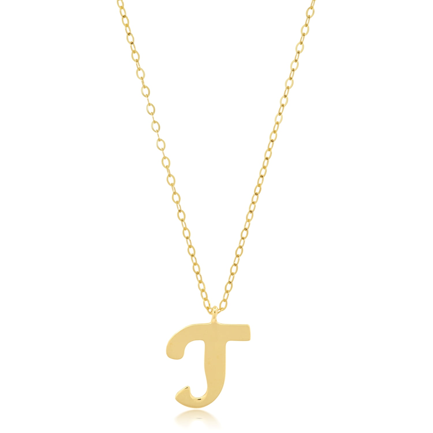 10k Yellow Gold Small Script Initial Letter T Pendant Necklace for ...