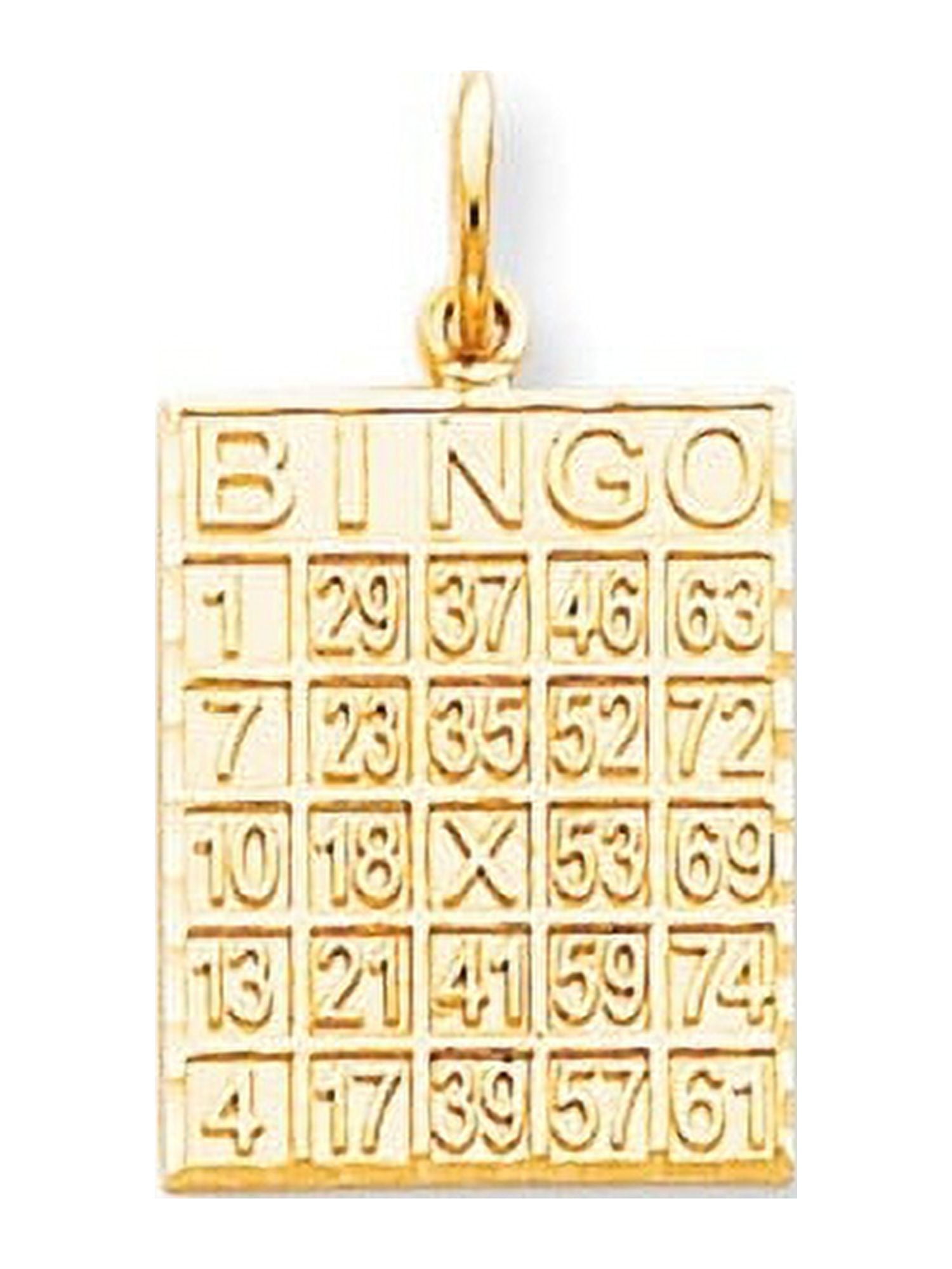 10k Yellow Gold Solid Bingo Card Charm Necklace Pendant Gambling Fine ...