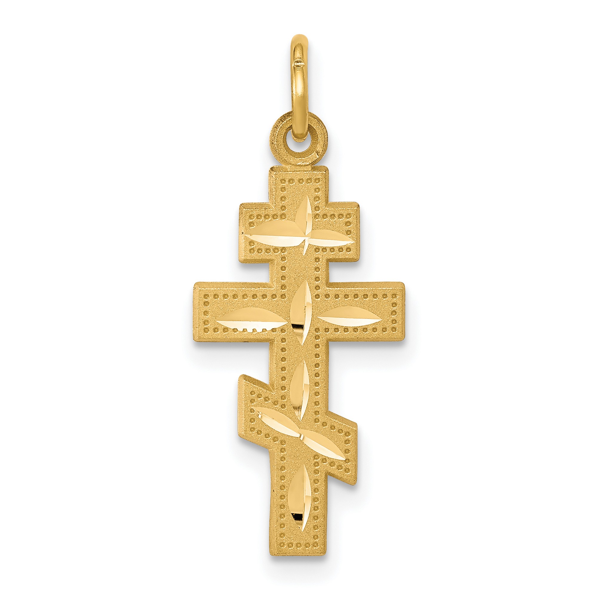 10k Yellow Gold Solid Flat-Backed Eastern Orthodox Cross Pendant 28 mm ...