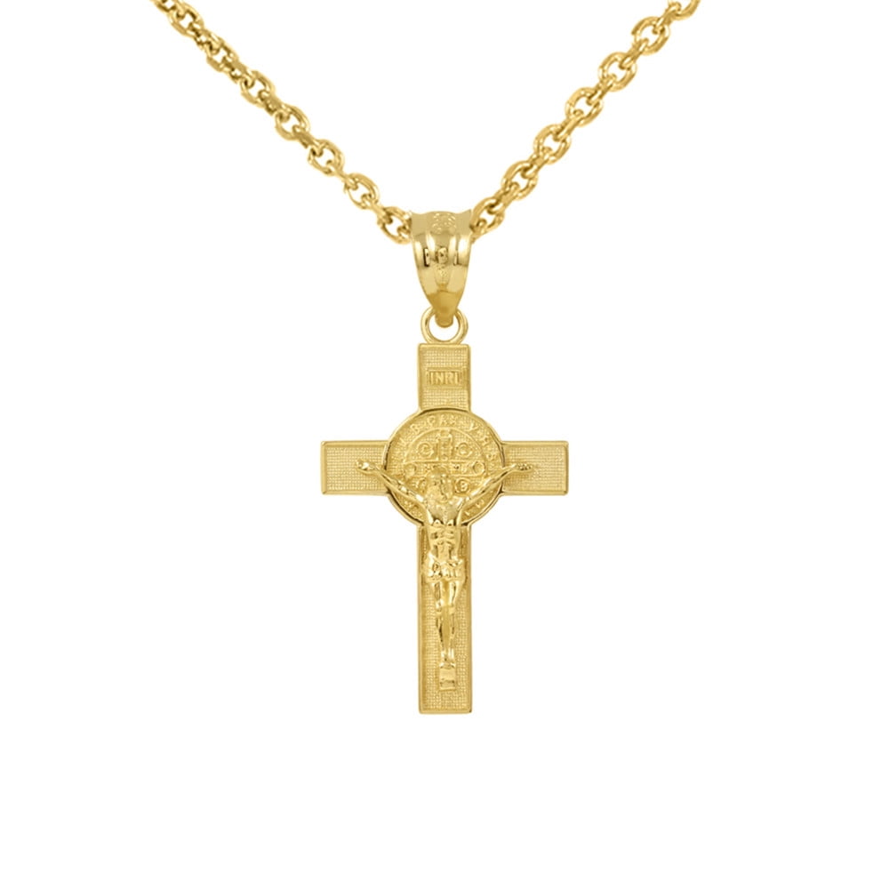 10k Yellow Gold St. Benedict Crucifix Pendant Necklace 1.36" (MEDIUM ...