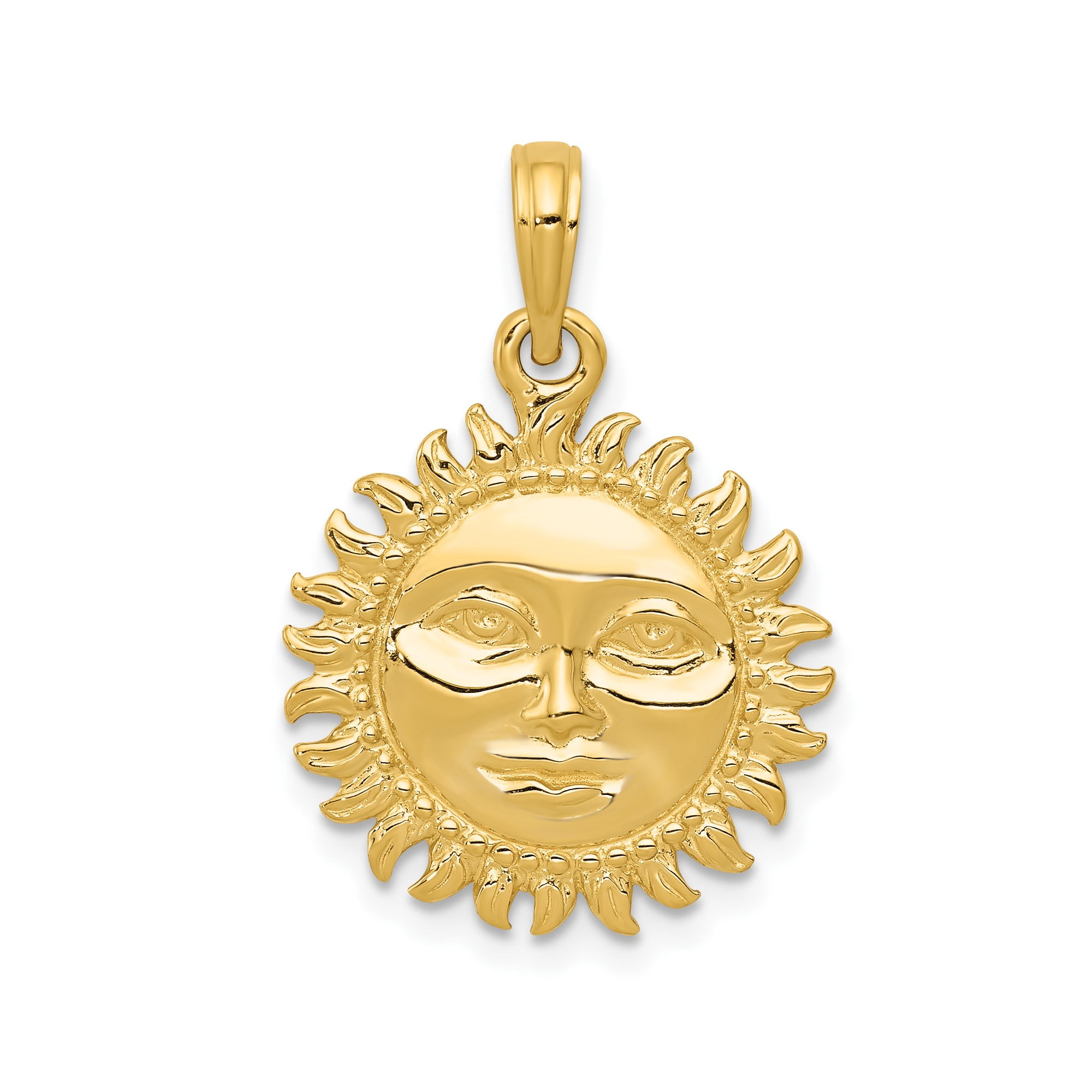 10k Yellow Gold Sun Face Pendant for Women or Unisex, Celestial ...