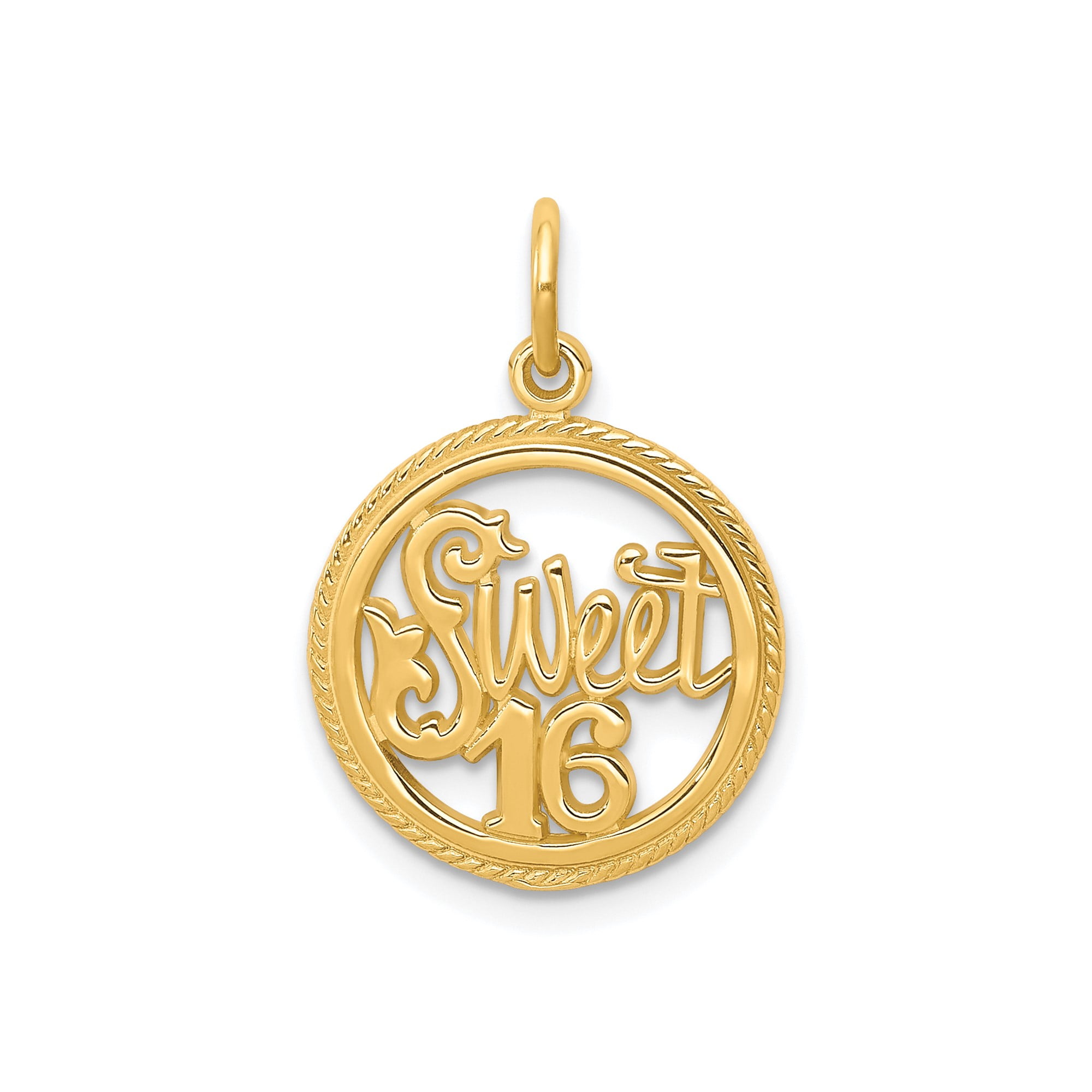10k Yellow Gold Sweet 16 Pendant Charm for Teens, Milestone Birthday ...