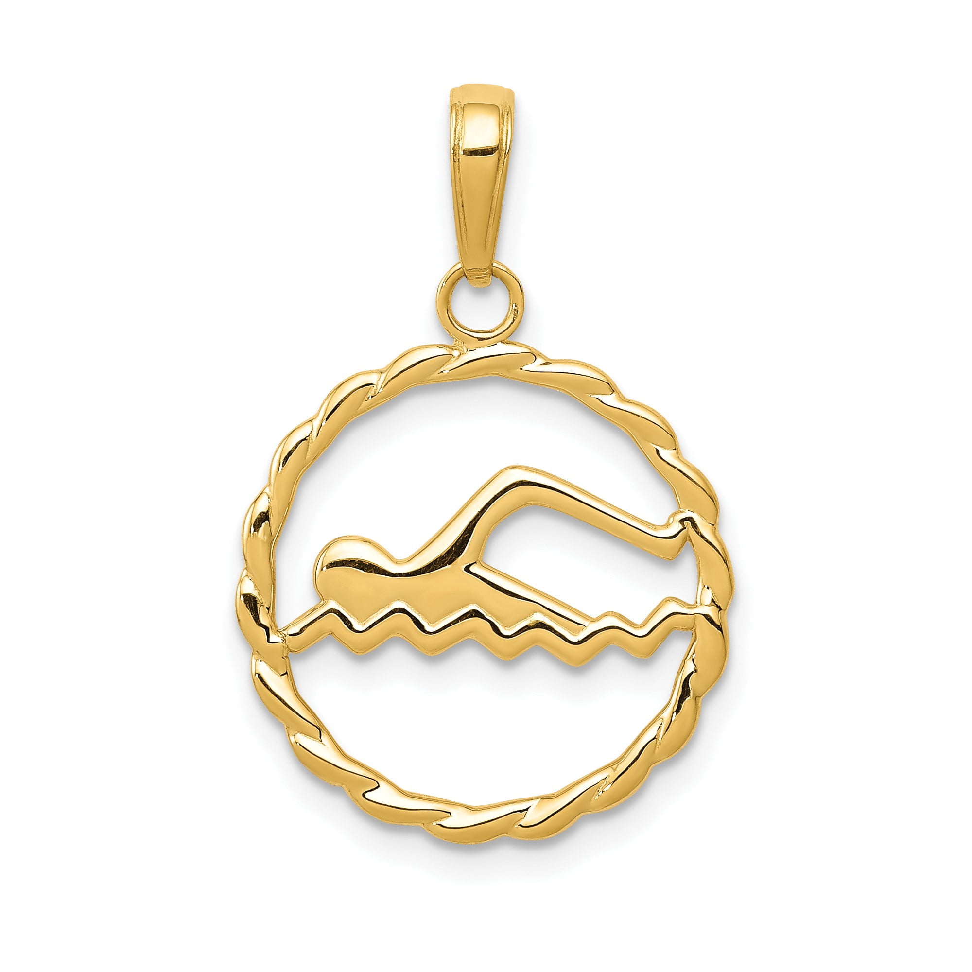 10k Yellow Gold Swimmer Pendant with Cutout Design in Twisted Rope ...