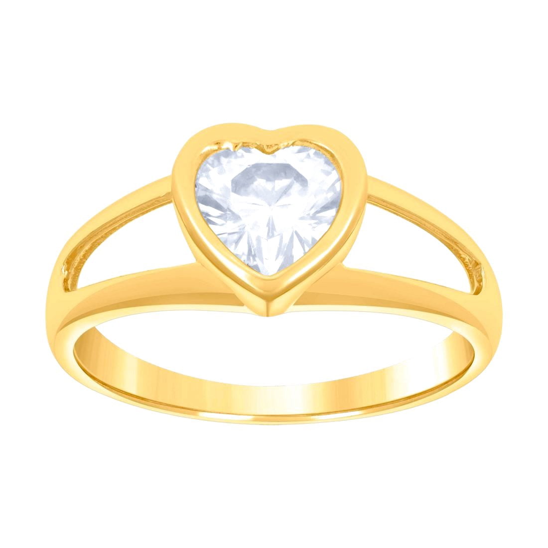 10k Yellow Gold Love Heart Cubic Zirconia Engagement Ring 6x6mm Wide ...