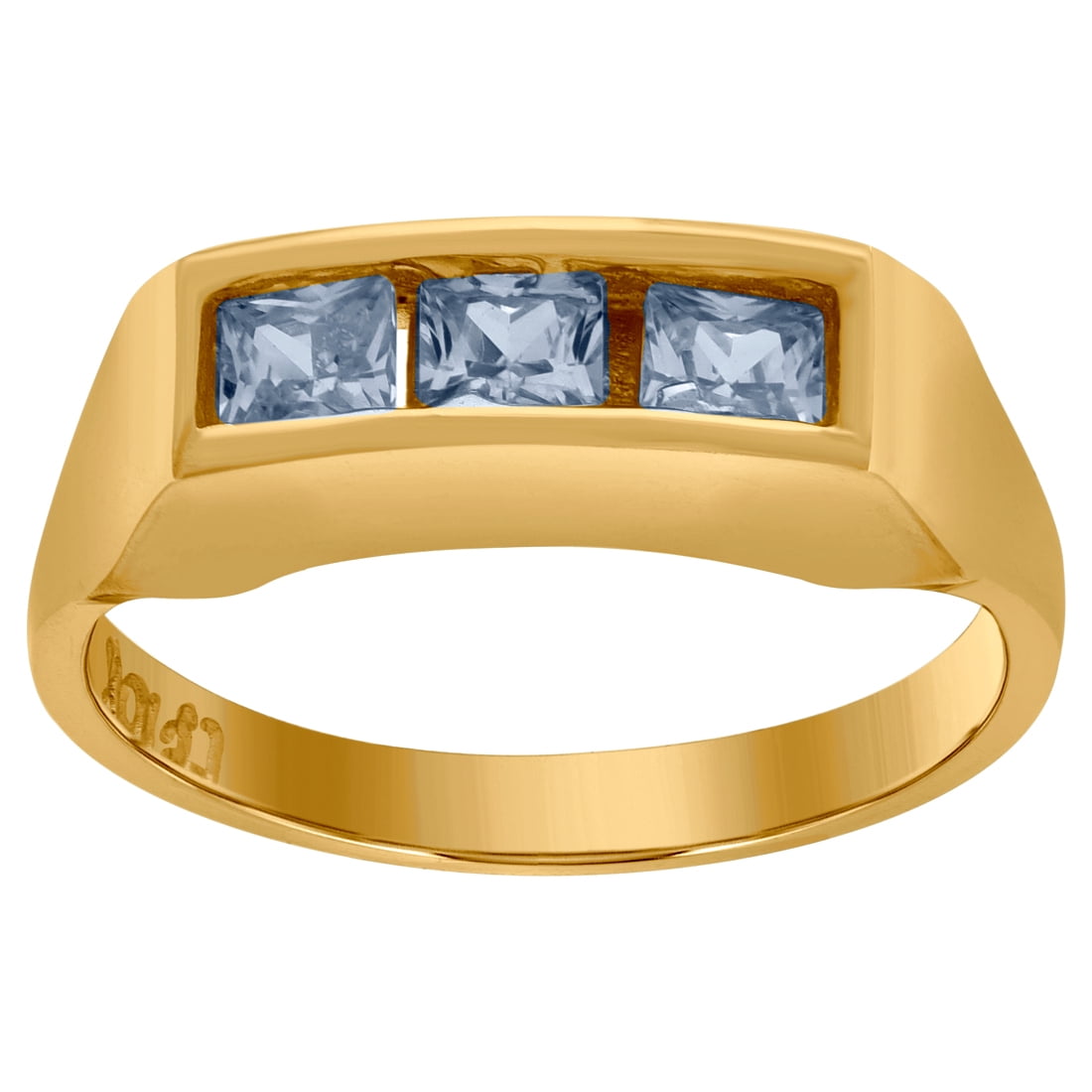 10k Yellow Gold Princess Cut Cubic Zirconia CZ Band Ring 3.8x1.8mm Wide ...