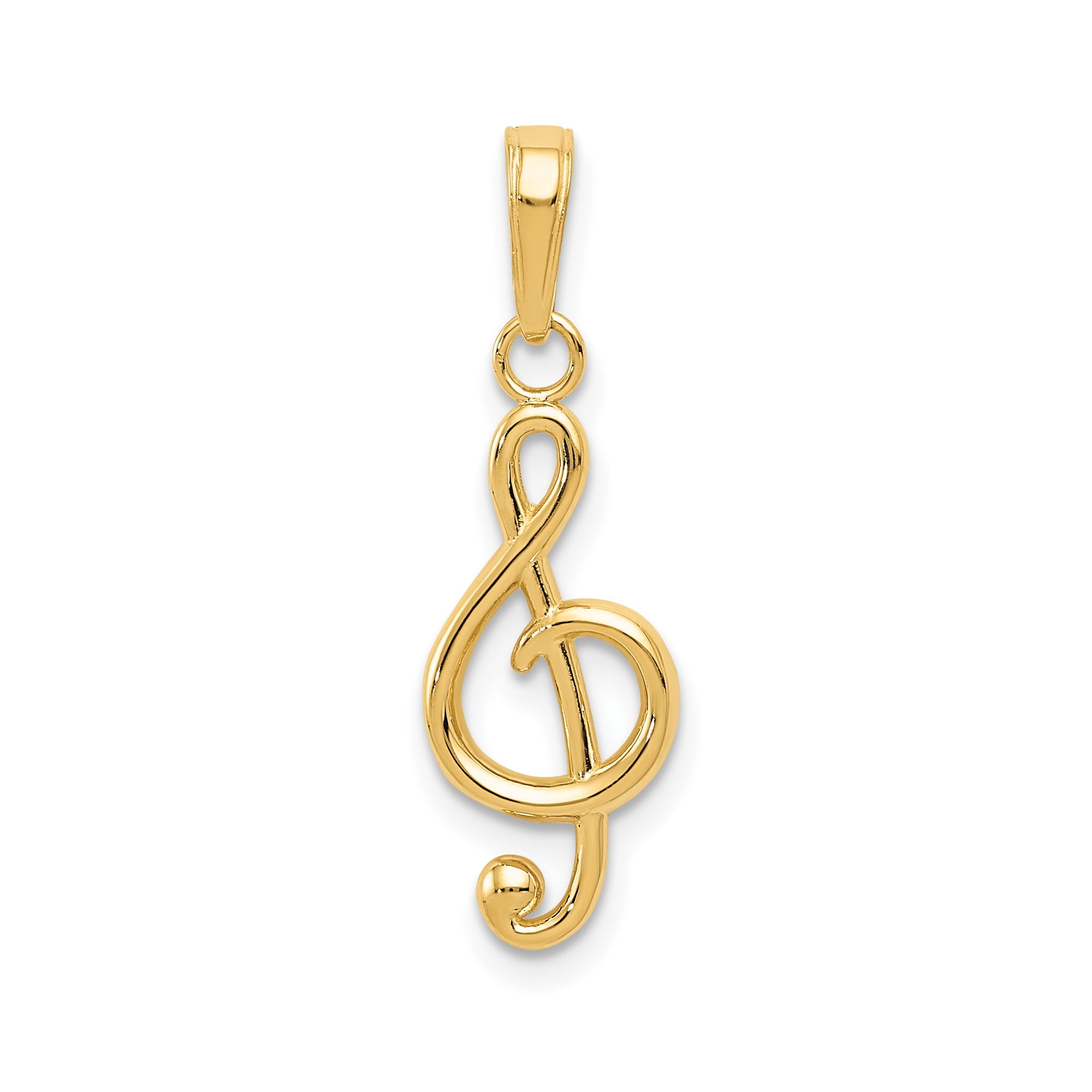 10k Yellow Gold Treble Clef Pendant for Women and Men, Polished Music ...