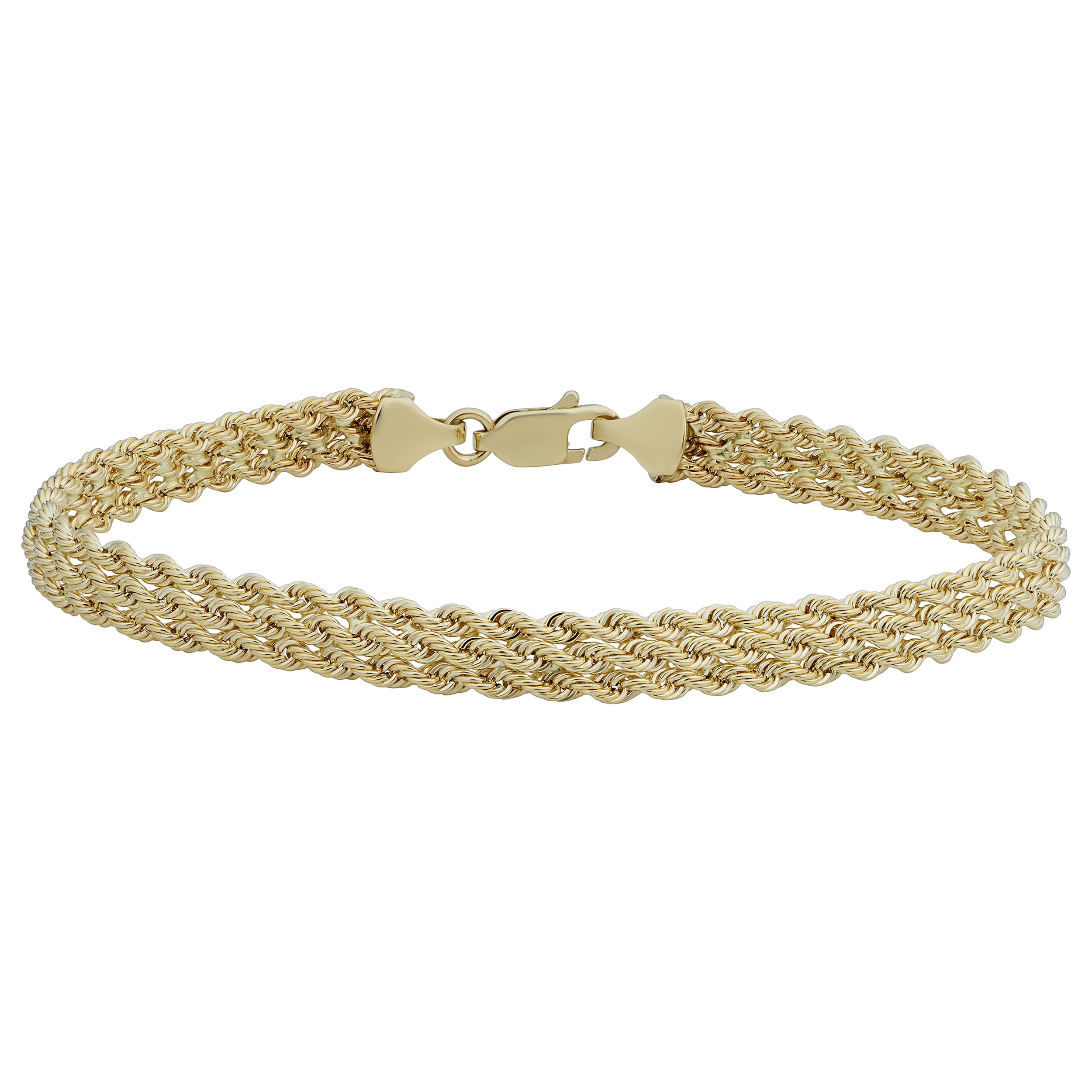 10k Solid Real Yellow Gold Women's Triple Rope Chain Bracelet (5.75 mm ...