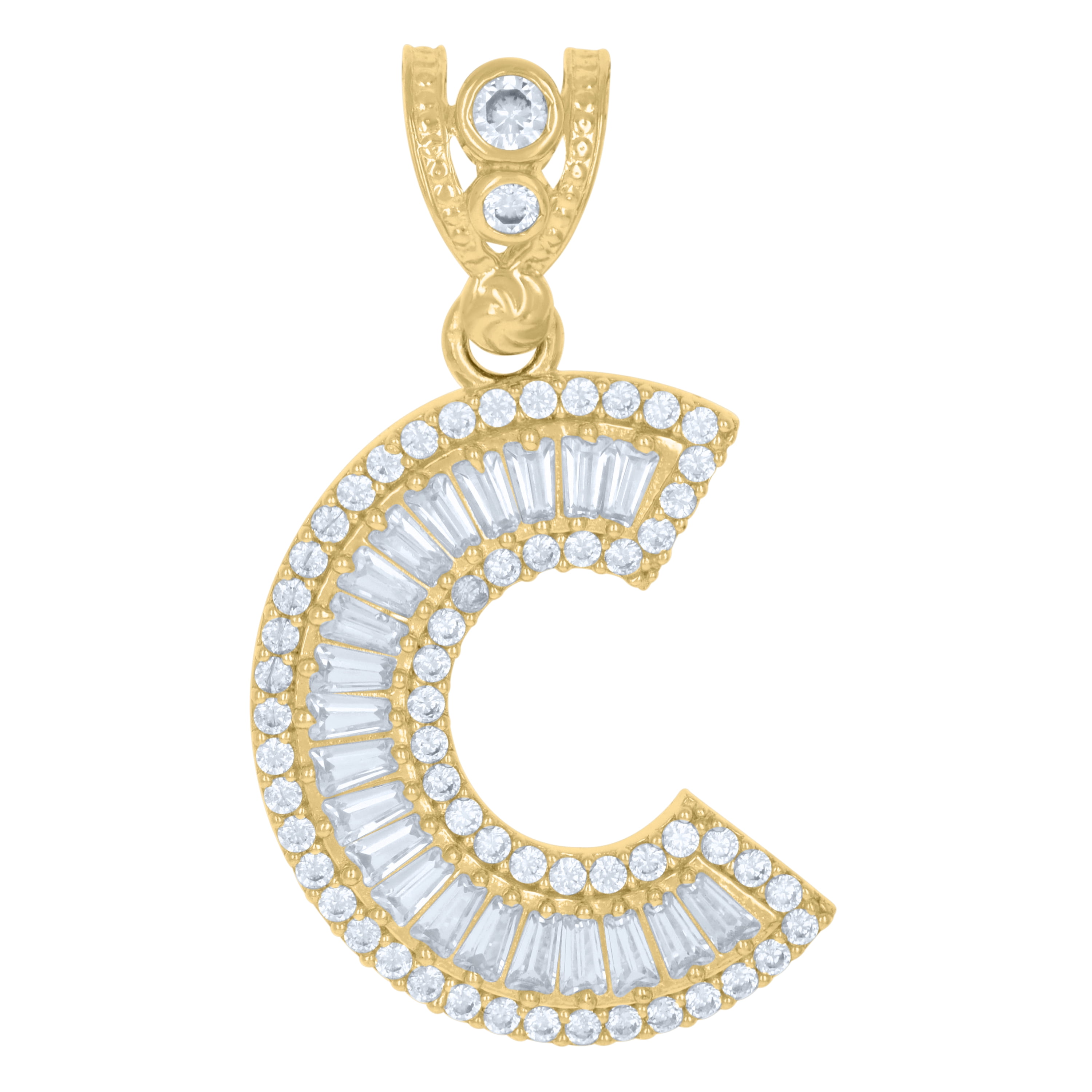10k Yellow Gold Unisex Baguette & Round Cubic-Zirconia Gold Initial ...