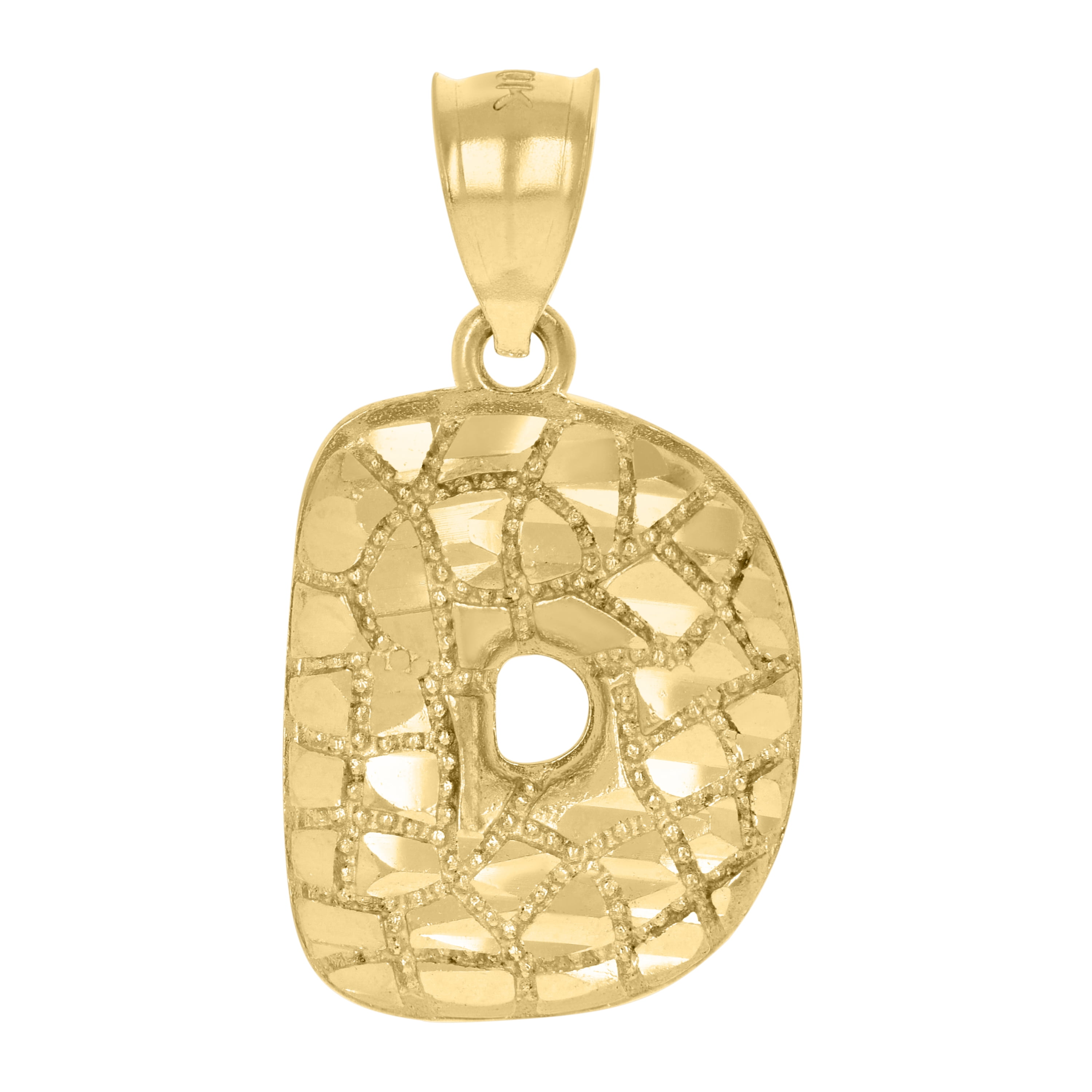10k Yellow Gold Unisex Initial Alphabet D Nugget Charm Pendant ...