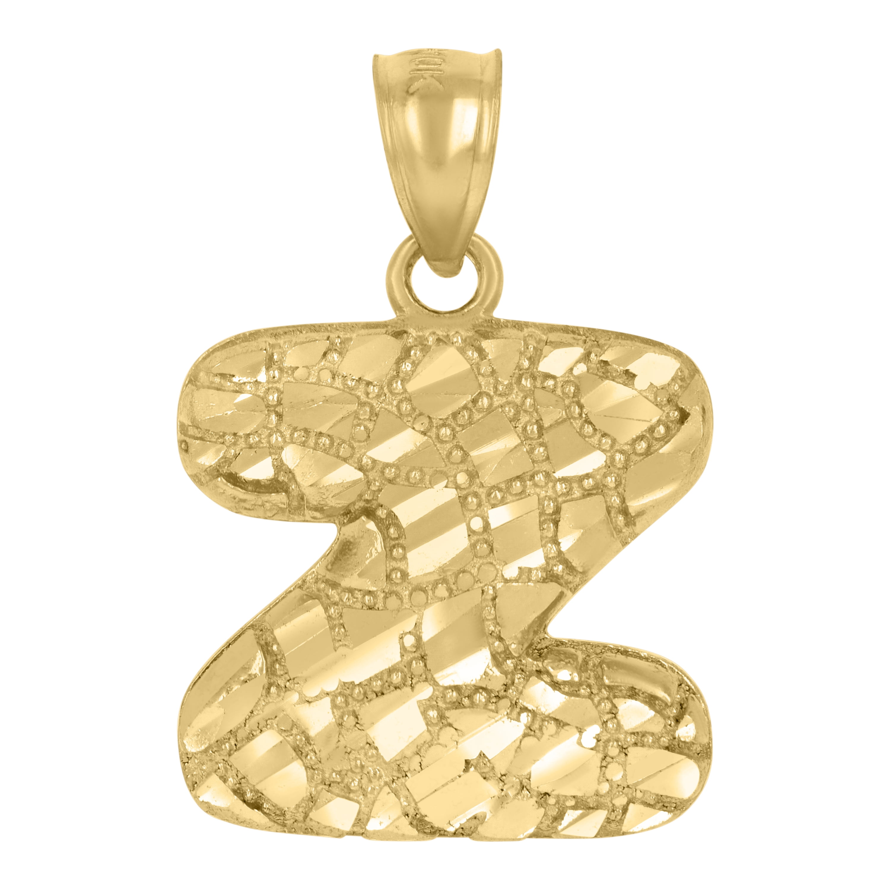 10k Yellow Gold Unisex Initial Alphabet Z Nugget Charm Pendant ...