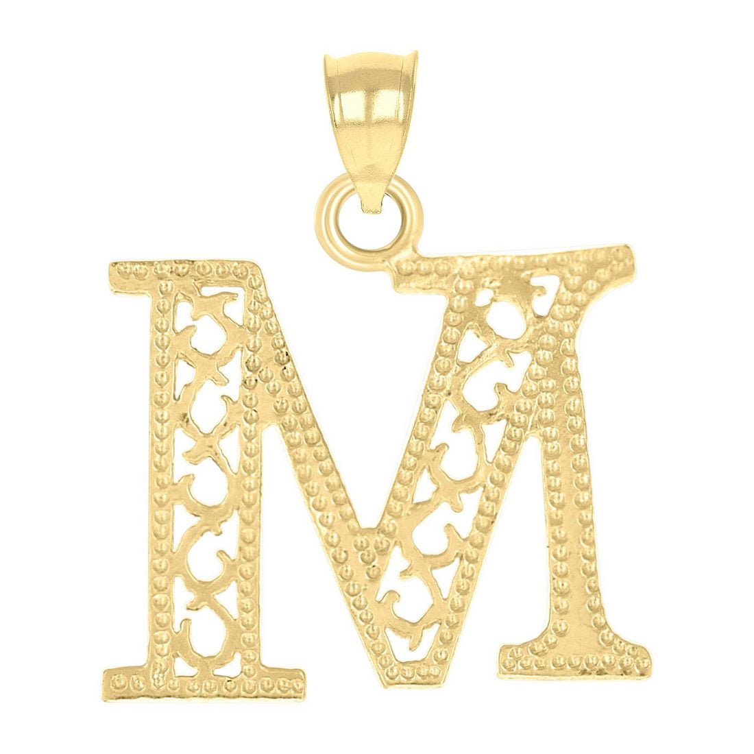 10k Yellow Gold Unisex Initial Letter M Charm Pendant Necklace 24.1x18 ...