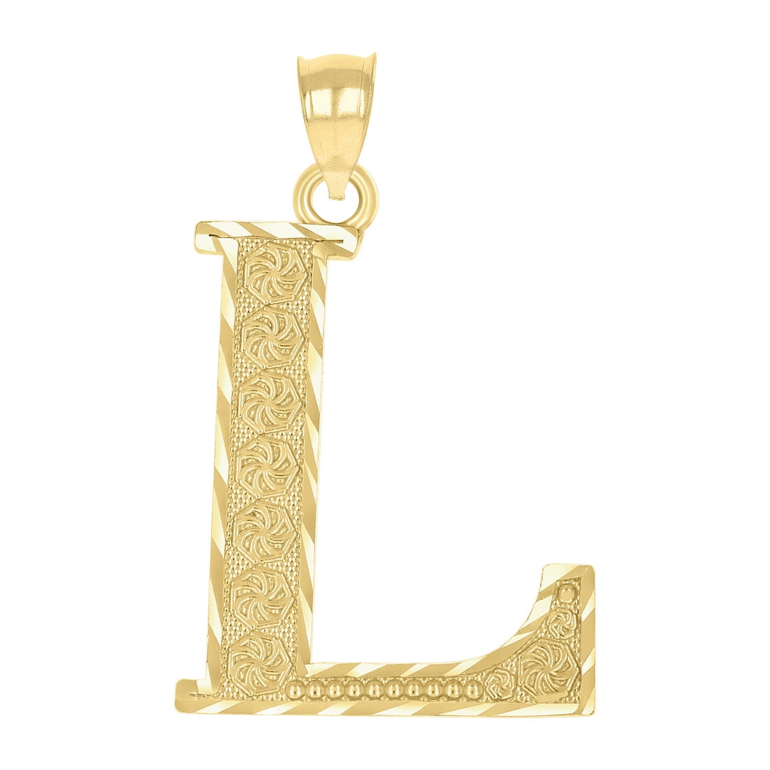 10k Yellow Gold Unisex Sparkle Cut Initial Letter L Charm Pendant ...