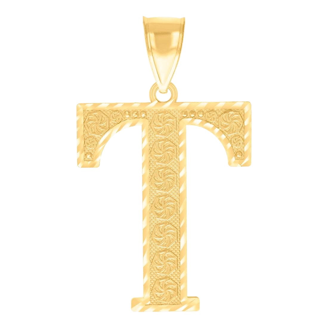10k Yellow Gold Unisex Sparkle-Cut Initial Letter T Charm Pendant ...