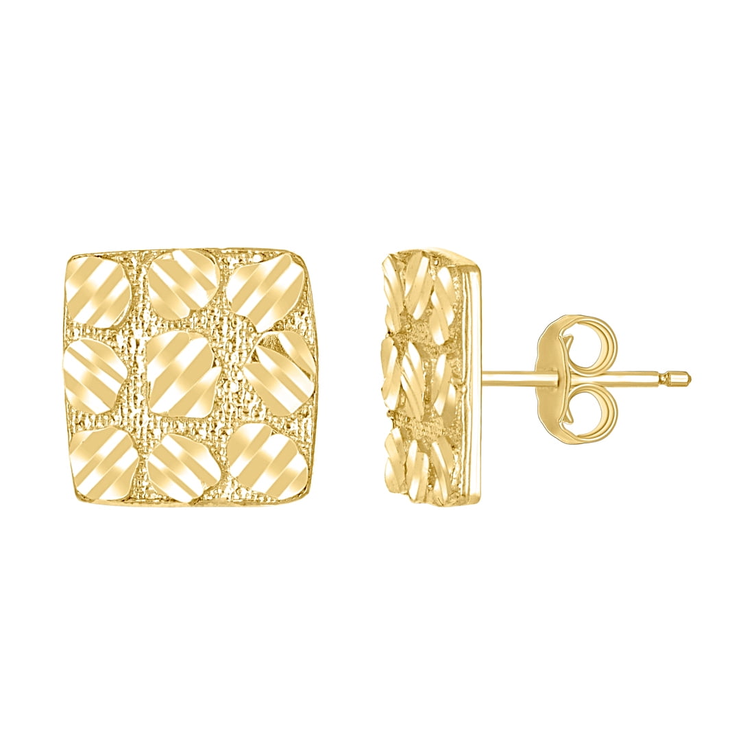 10k Yellow Gold Unisex Square Nugget Stud Earrings 11mm Wide Stud ...