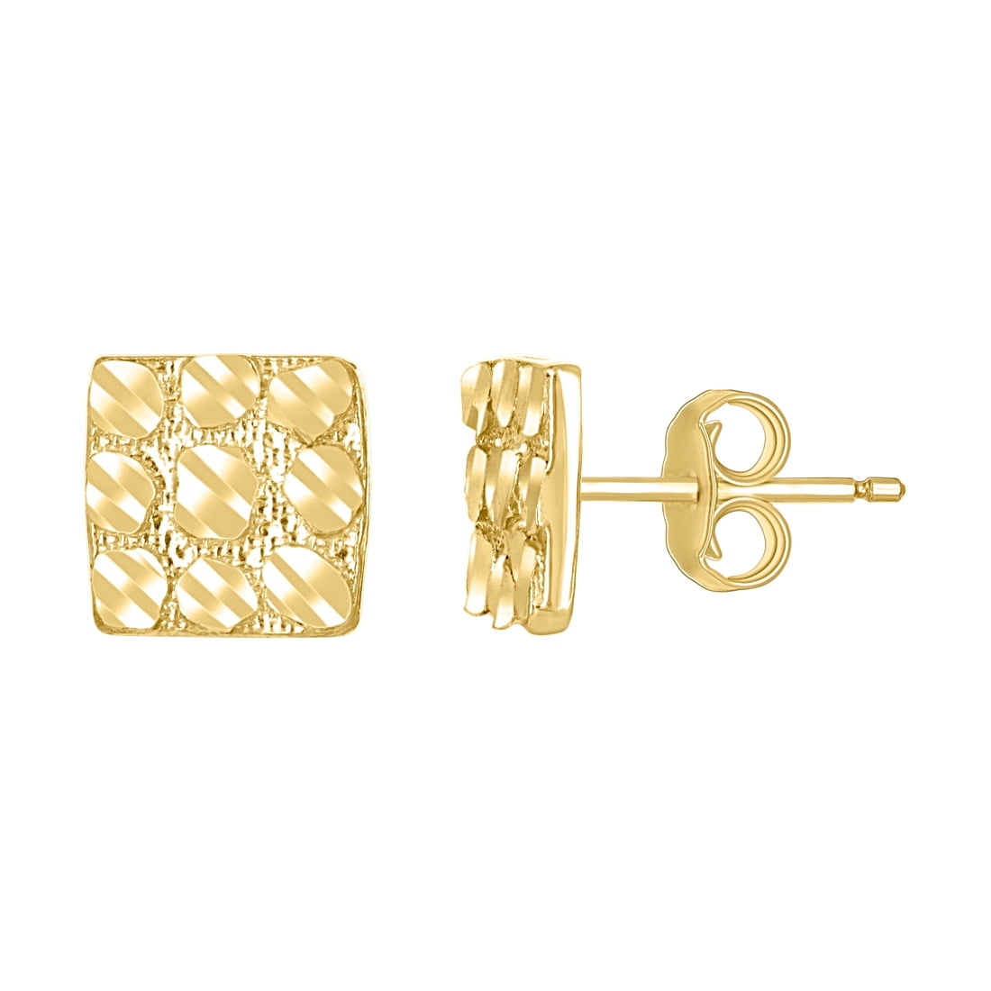 10k Yellow Gold Unisex Square Nugget Stud Earrings 7.4mm Wide Stud ...
