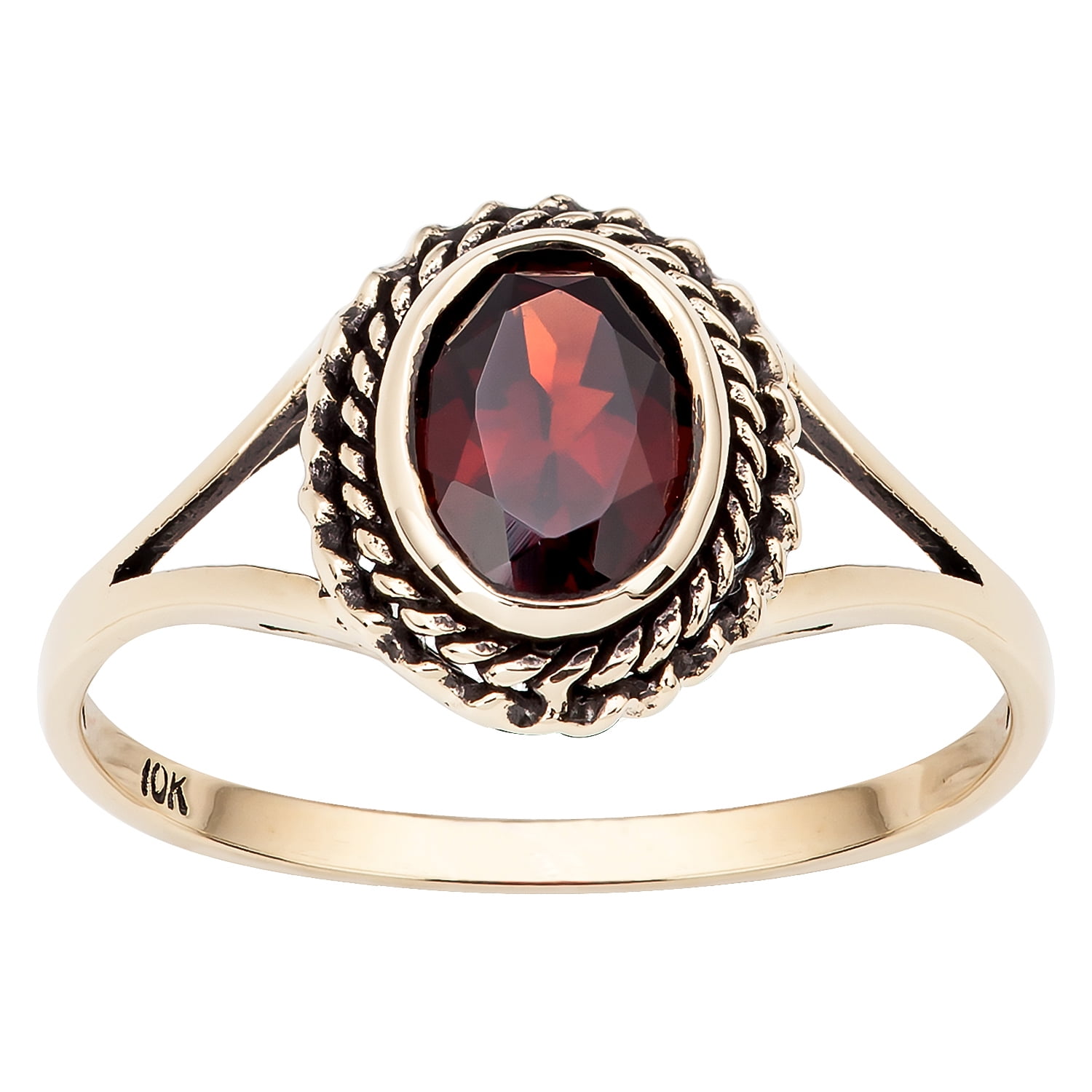 10k Yellow Gold Vintage Style Genuine Oval Garnet Split Shank Ring ...