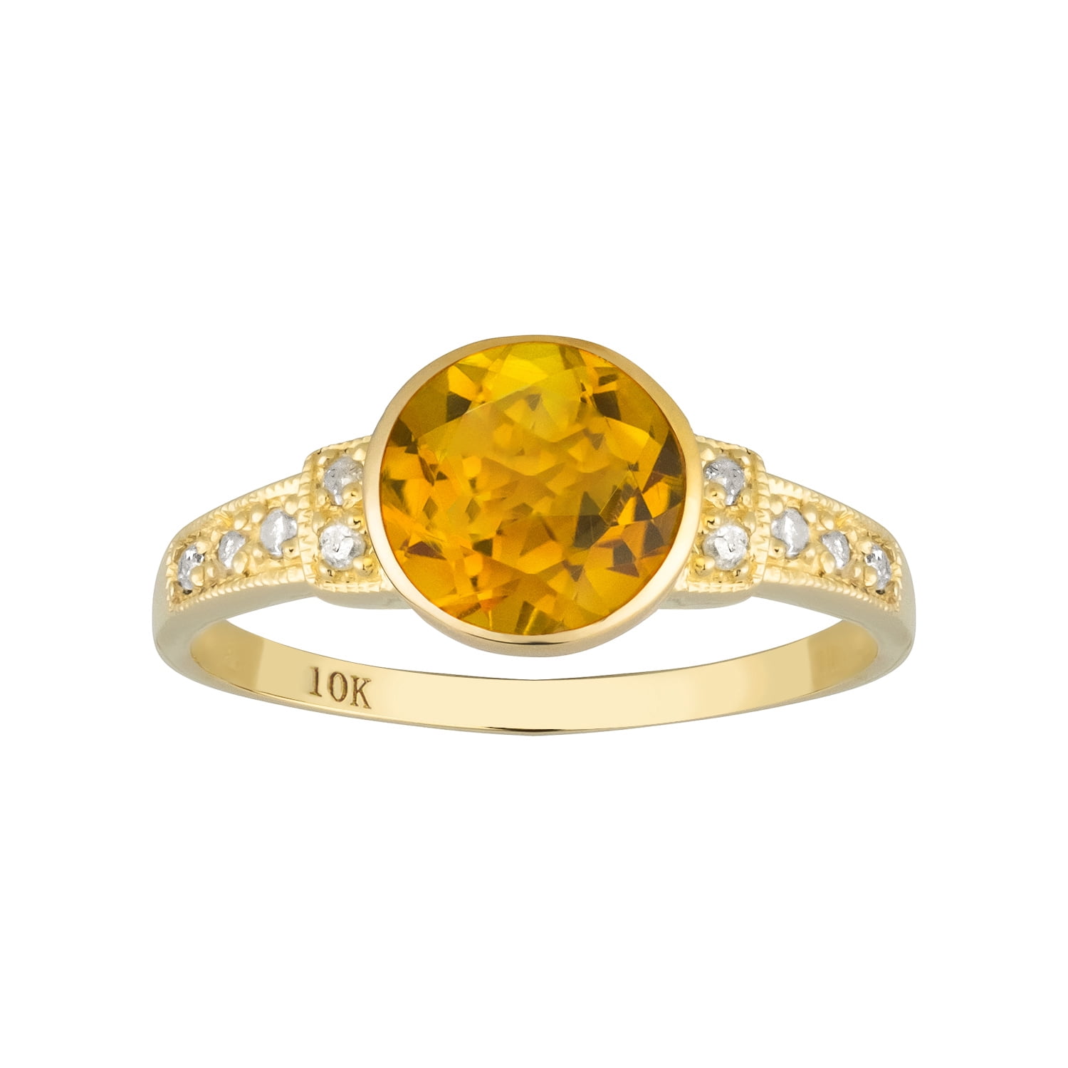 10k Yellow Gold Vintage Style Genuine Round Citrine and Diamond Ring ...