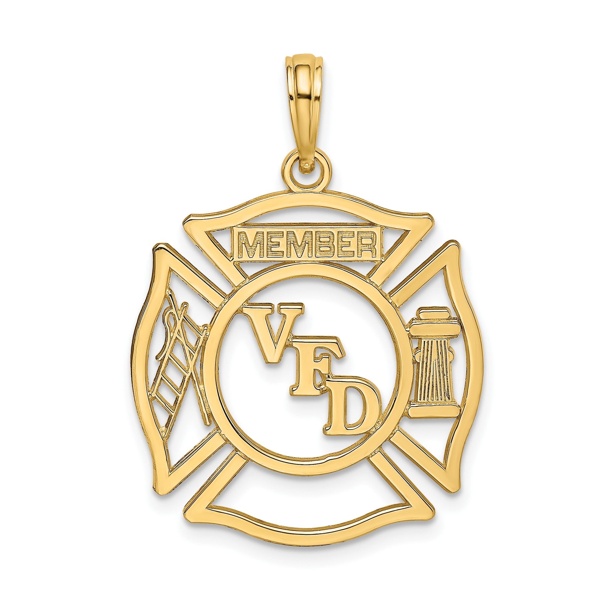 10k Yellow Gold Volunteer Fire Department Pendant for Men and Women ...
