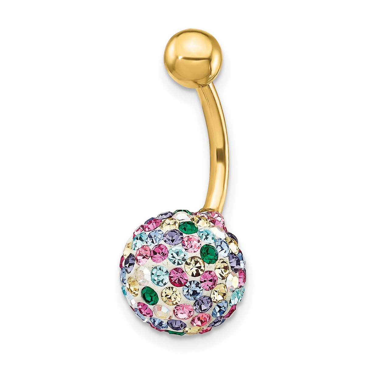 10k Yellow Gold With Multi color Crystal Ball Belly Ring Dangle 23x11mm ...