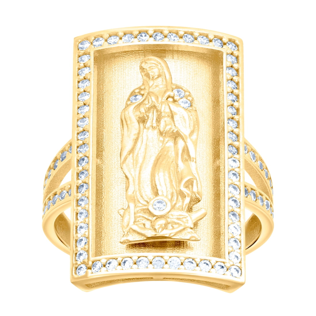10k Yellow Gold Womens CZ Simulated Diamond Guadalupe Shield Religious ...
