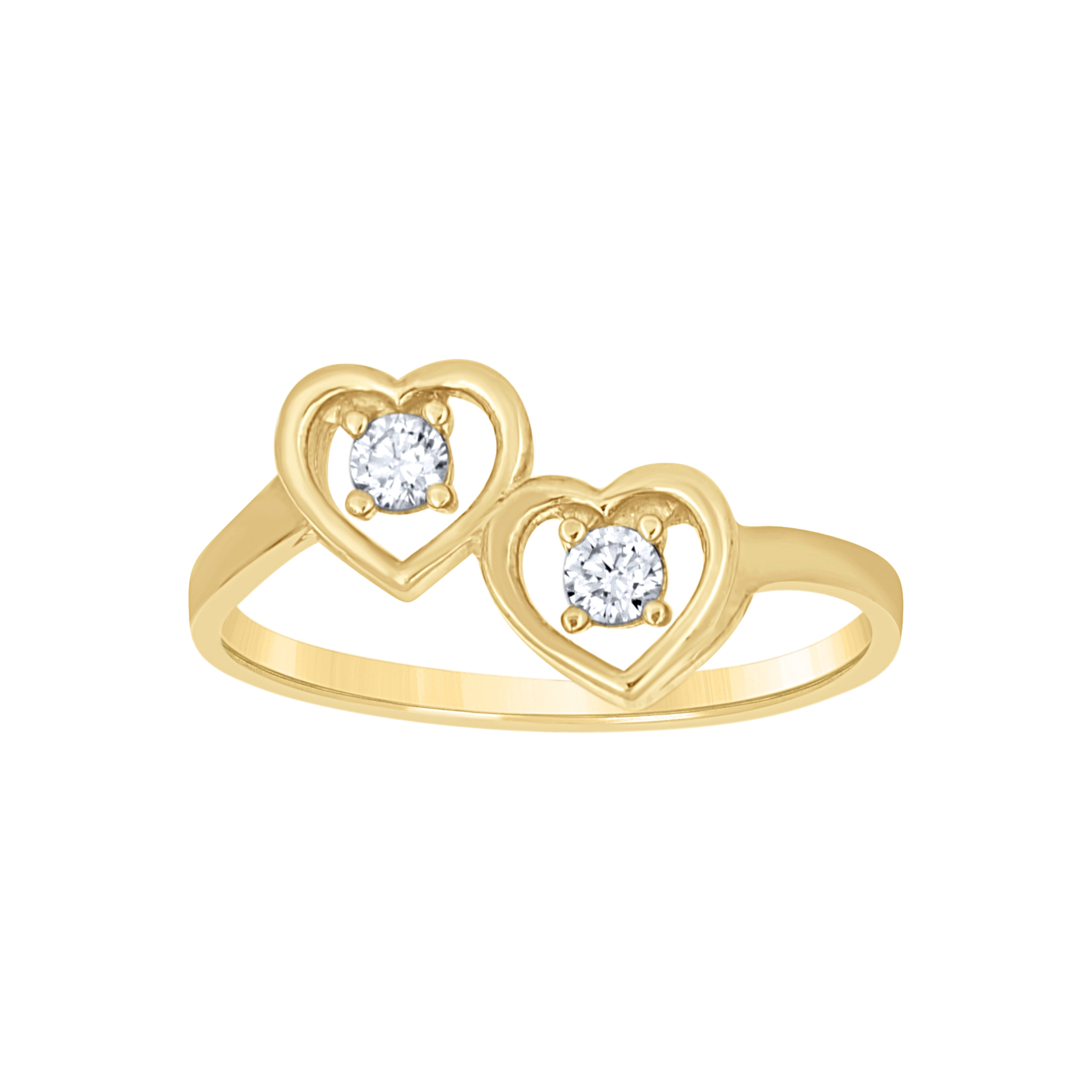 10k Yellow Gold Womens Cubic Zirconia Double Heart Engagement Ring ...