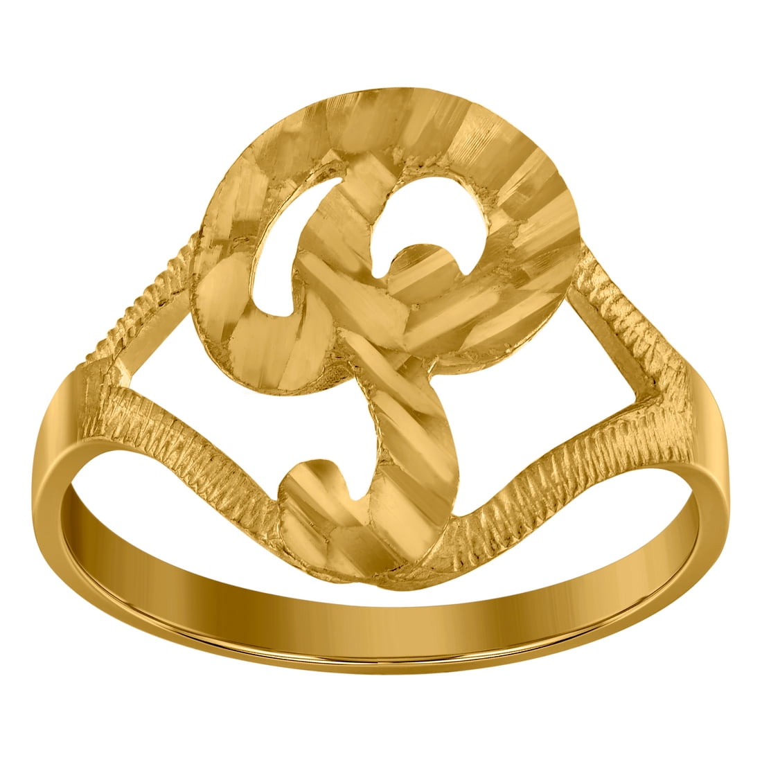 10k Yellow Gold Womens Dc Textured Initial Letter P Band Ring 14.5x2mm ...