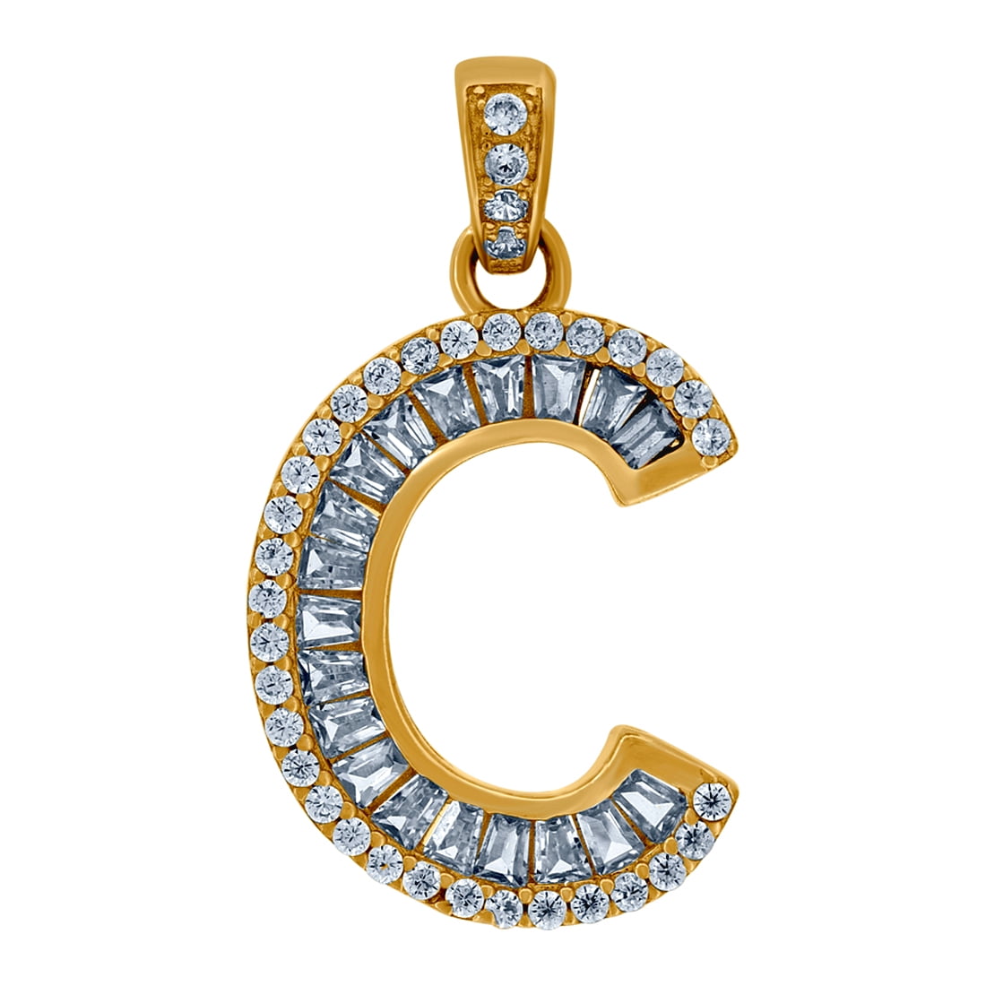 10k Yellow Gold Womens Round Baguette CZ Simulated Diamond Letter Name ...