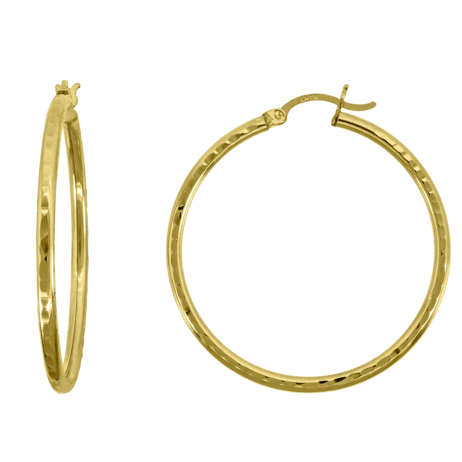 10k Yellow Gold Womens Ultra Light Round Tube 2mm X 38mm Hinged Hoops ...
