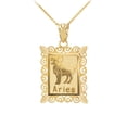 10k Yellow Gold Zodiac Sign Filigree Square Pendant Necklace Aries (22 ...