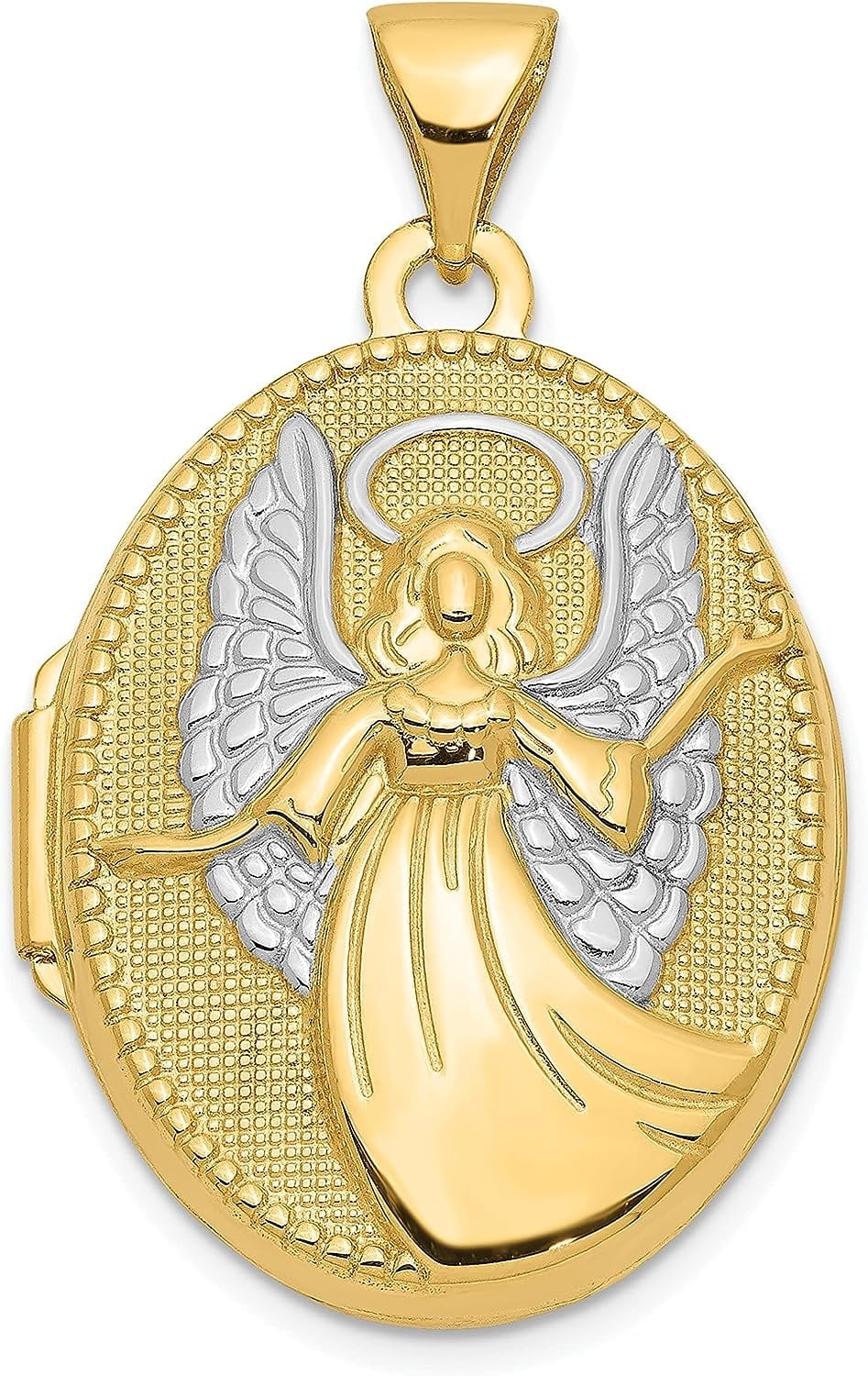 10k Yellow Gold w/Rhodium 21mm Oval Guardian Angel Locket - 28mm ...