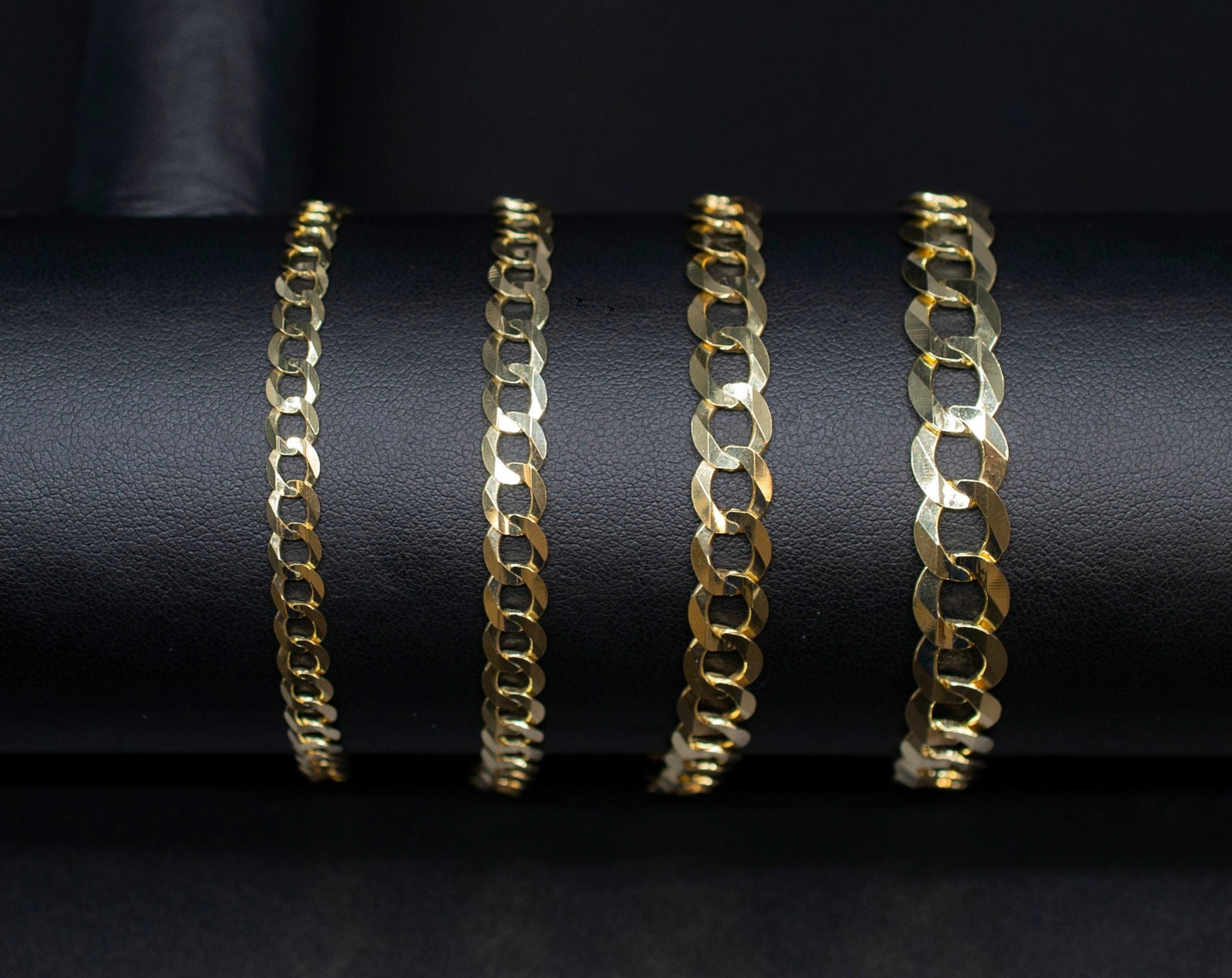 10k Yellow SOLID Gold 3.2-8.5mm Cuban Curb Chain Bracelet Lobster Claw ...