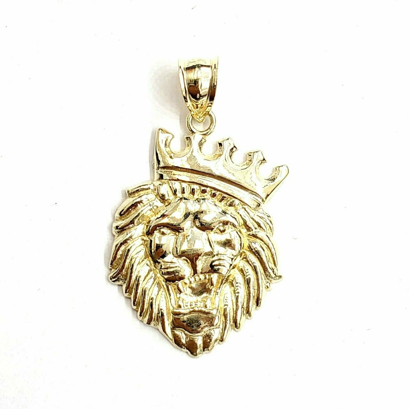 10k yellow Gold lion head face crown Leo zodiac Pendant charm fine ...
