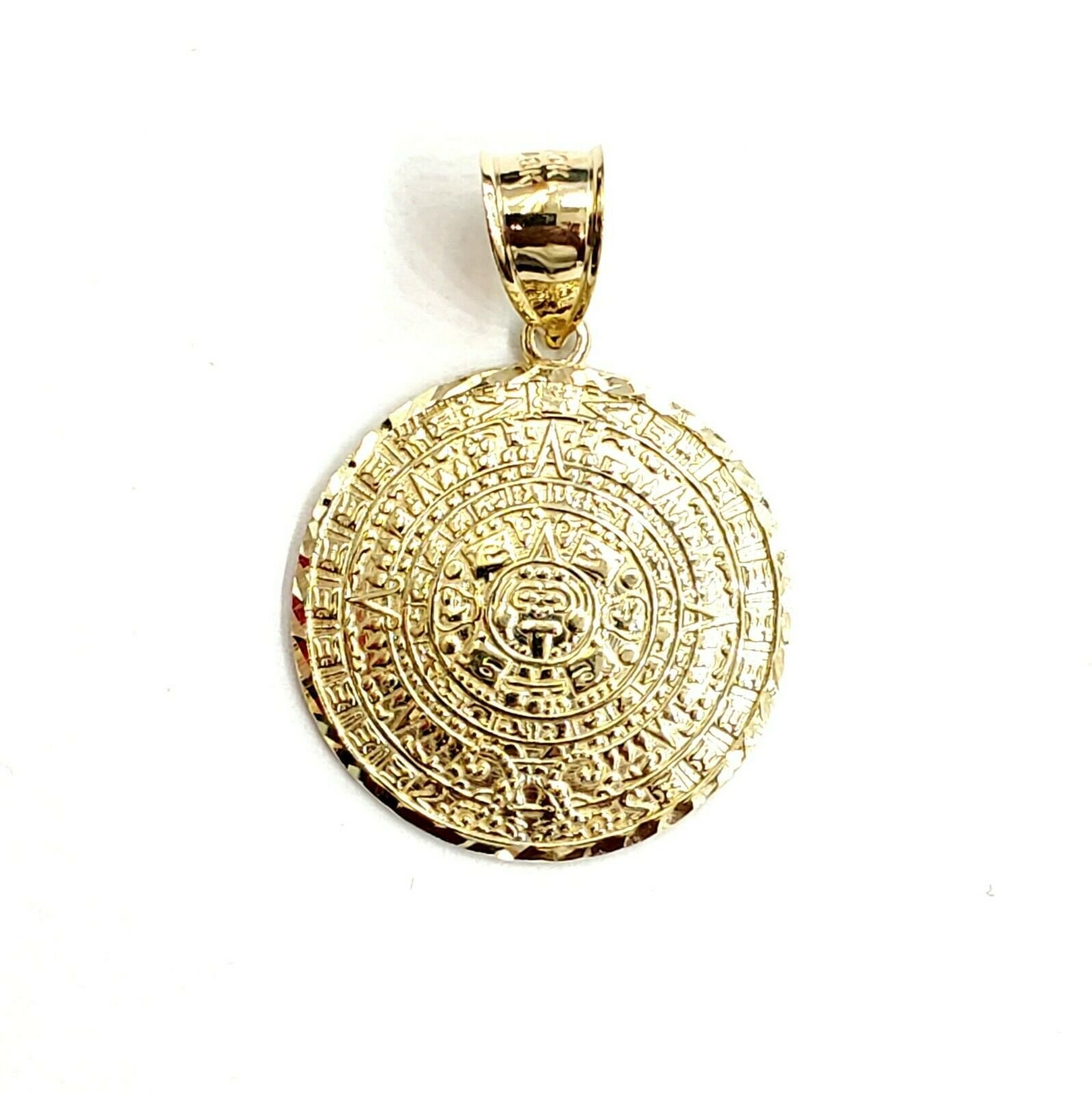 10k yellow Gold solid Aztec Mayan sun calendar Azteca pendant gift 1.06 ...