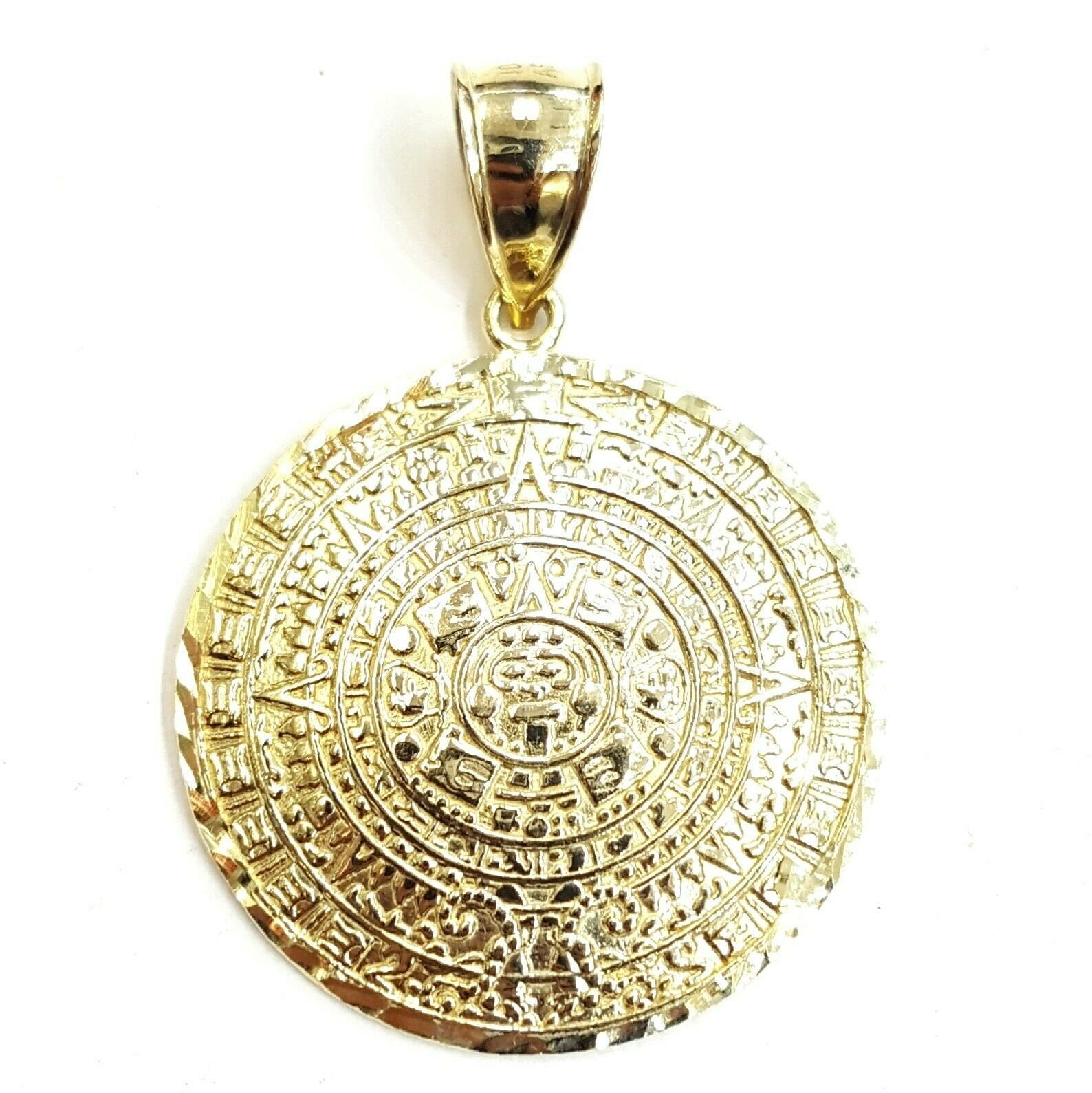 10k yellow Gold solid Aztec Mayan sun calendar Azteca pendant gift 1.22 ...