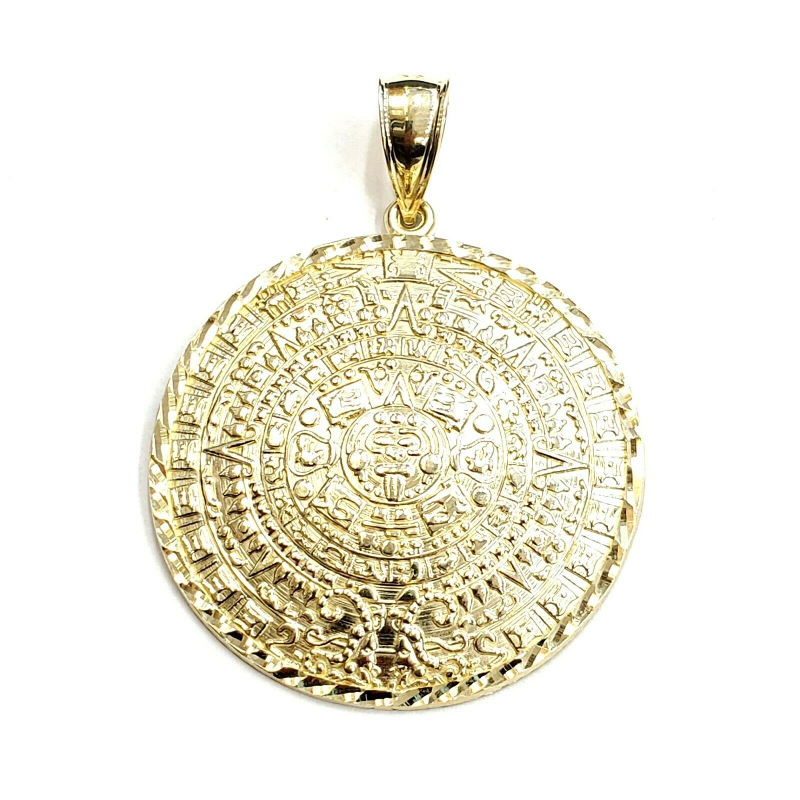 10k yellow Gold solid Aztec Mayan sun calendar Azteca pendant gift 1.87 ...
