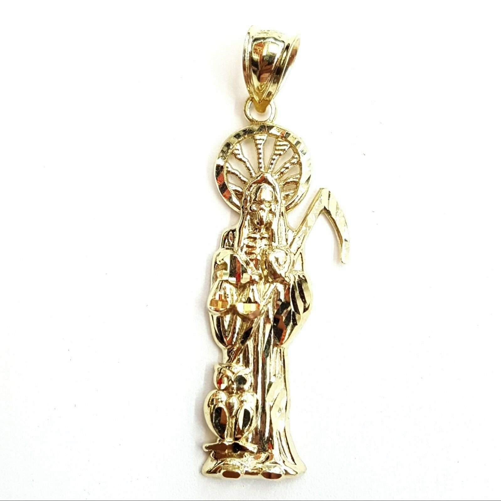 10k yellow gold Santa Muerte holy death Pendant fine gift jewelry ...