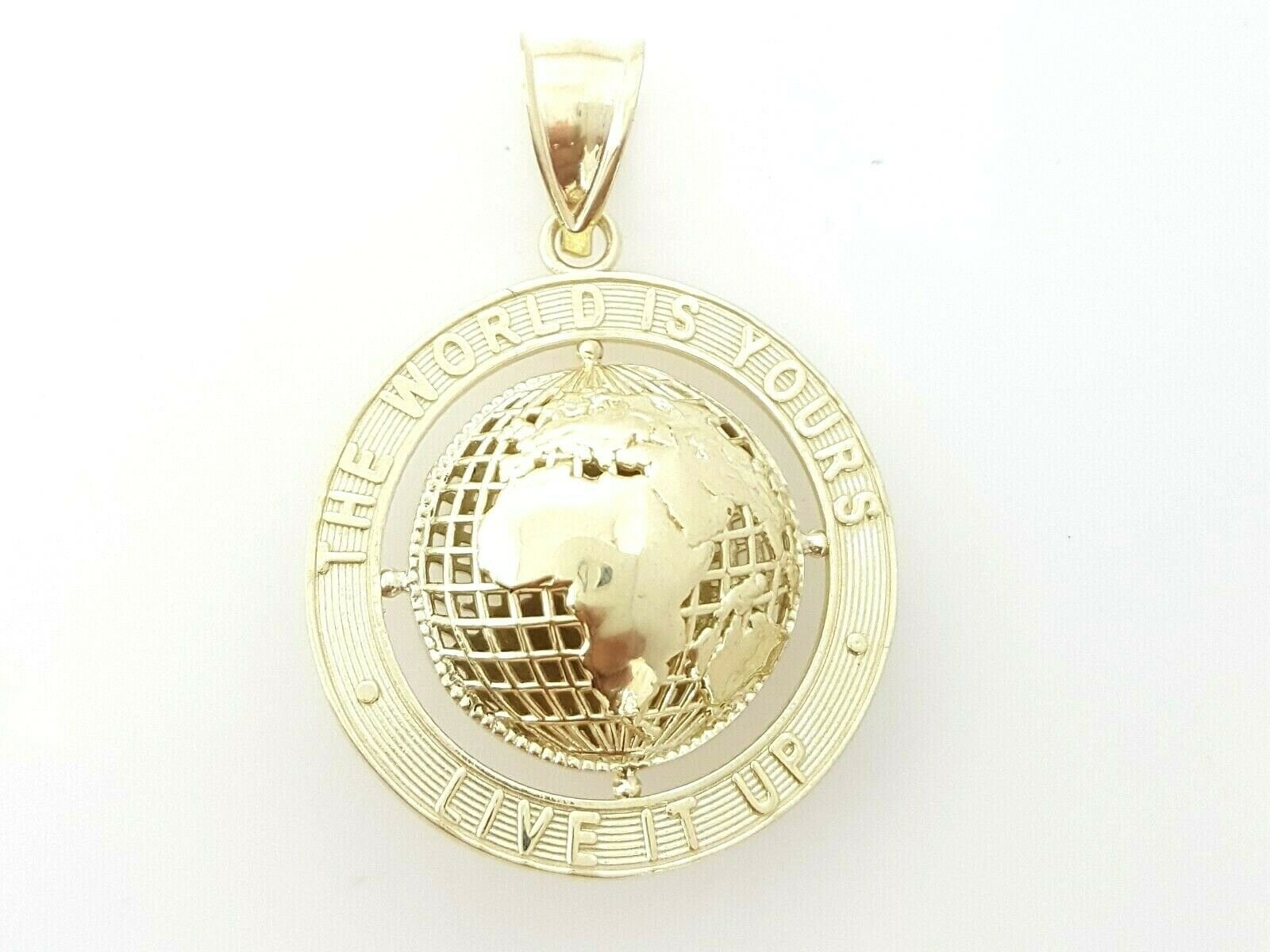 10k yellow gold round globe planet earth world map pendant 2 sides 3D ...