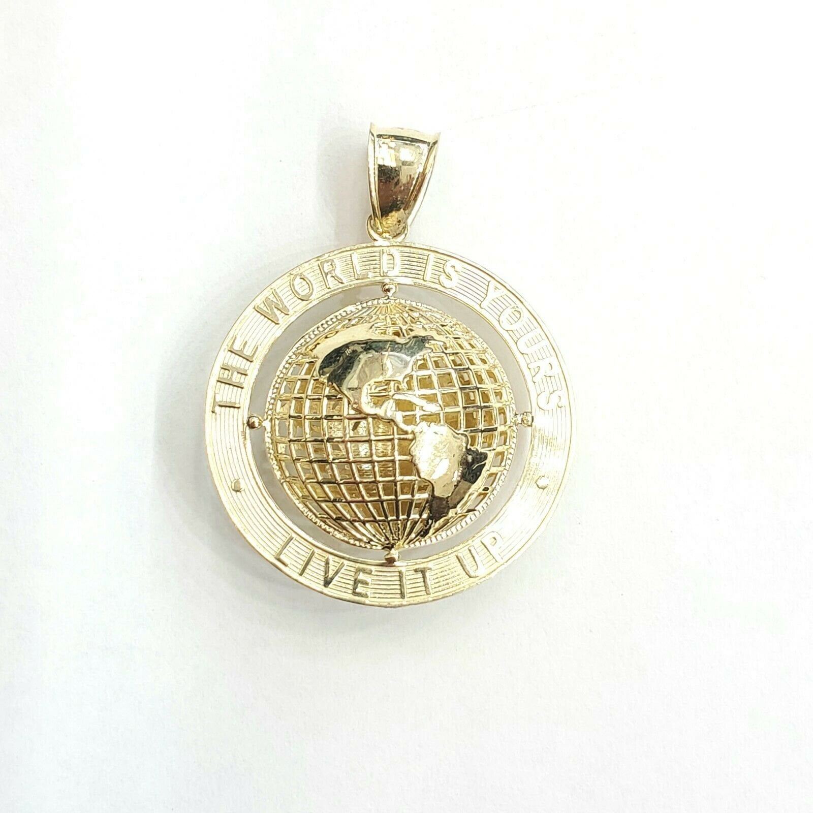 10k yellow gold round globe planet earth world map pendant 2 sides 3D ...