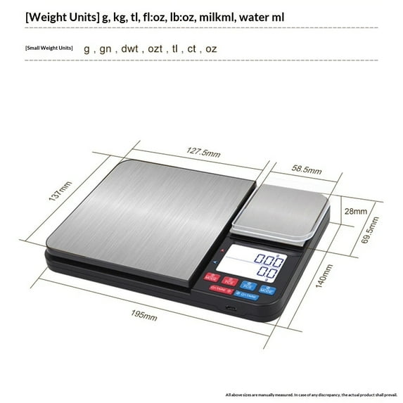10kg/1g-500g/0.01g Dual Platform Digital Kitchen Scale, Stainless Steel Food Scale Precision ...