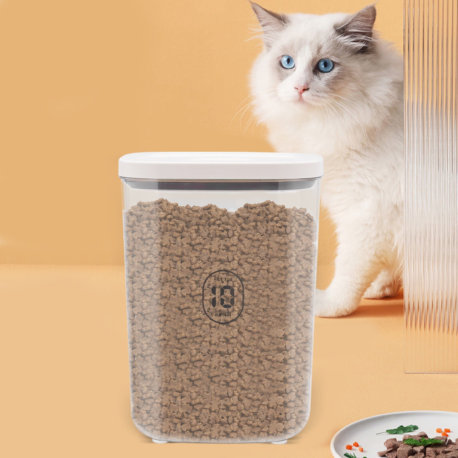 10kg Kitchen Rice Dispenser Clear Pet Food Container Storage with ...