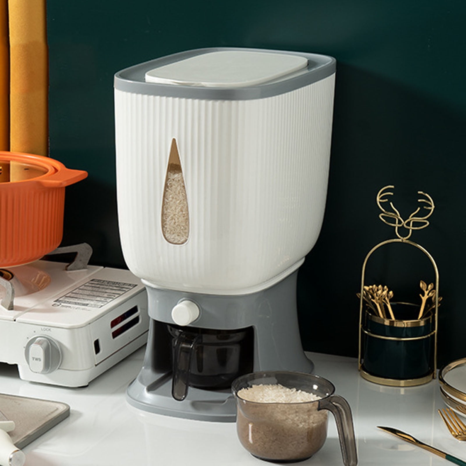 10kg Rice Dispenser With Measuring Cup, Airtight Food Storage Container ...