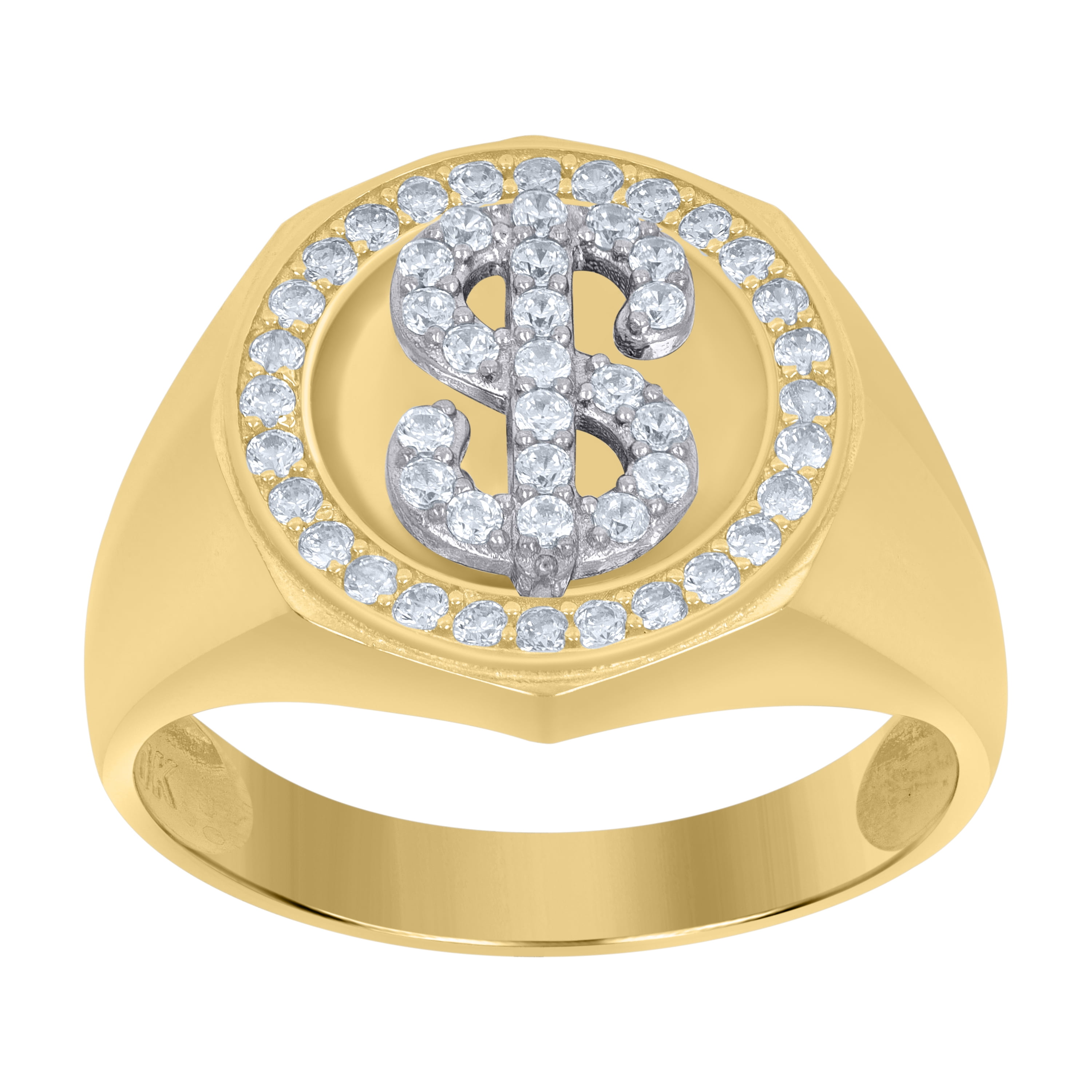 10kt 10k Two-Tone Gold Mens Cubic-Zirconia Dollar Sign Symbols Currency ...
